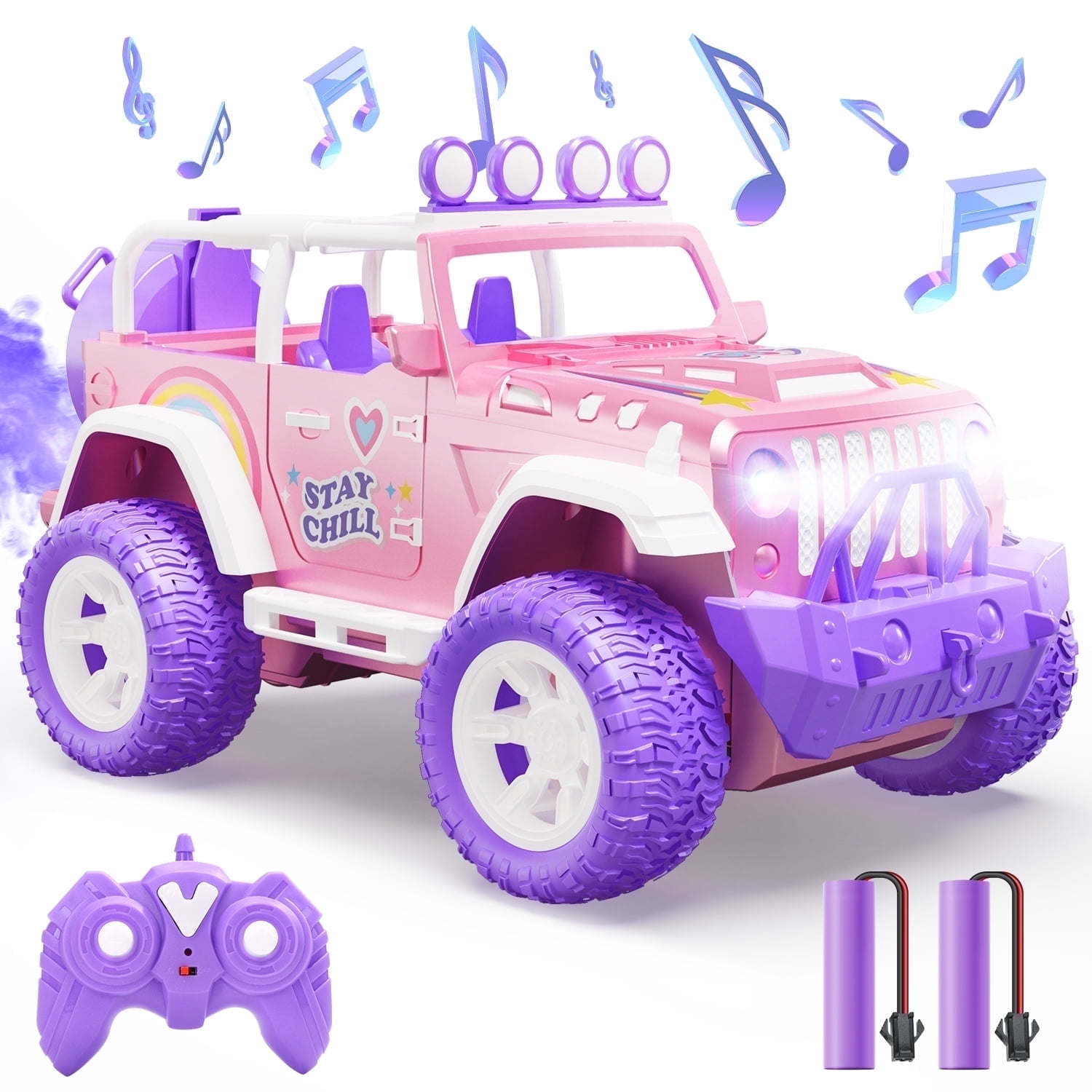 DEERC Pink Remote Control Car for Girls with Fog Mist & Music, 1:16 RC ...
