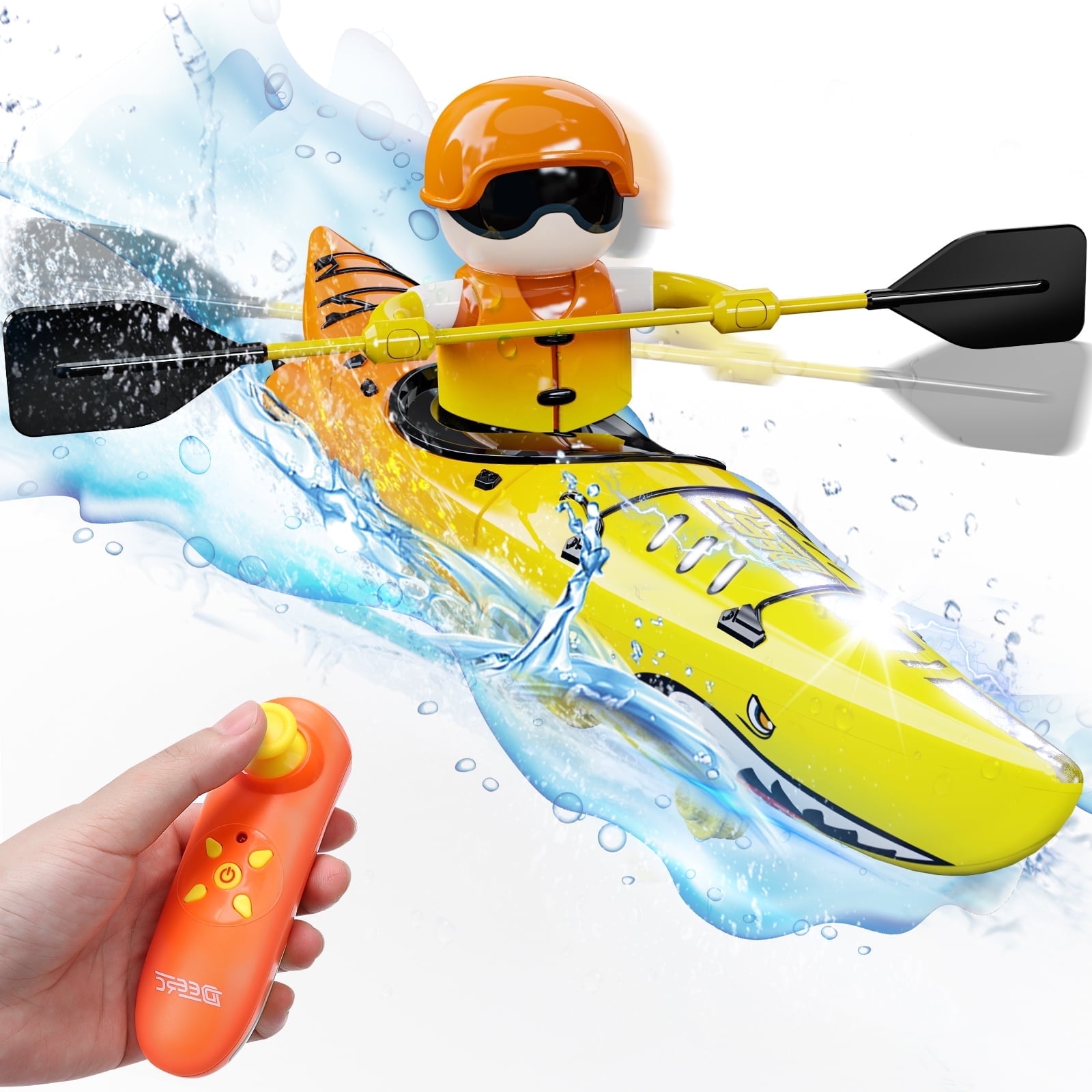 RC Kayak Boat for Kids, Remote Control Shark Pool Toy with LED Lights ...