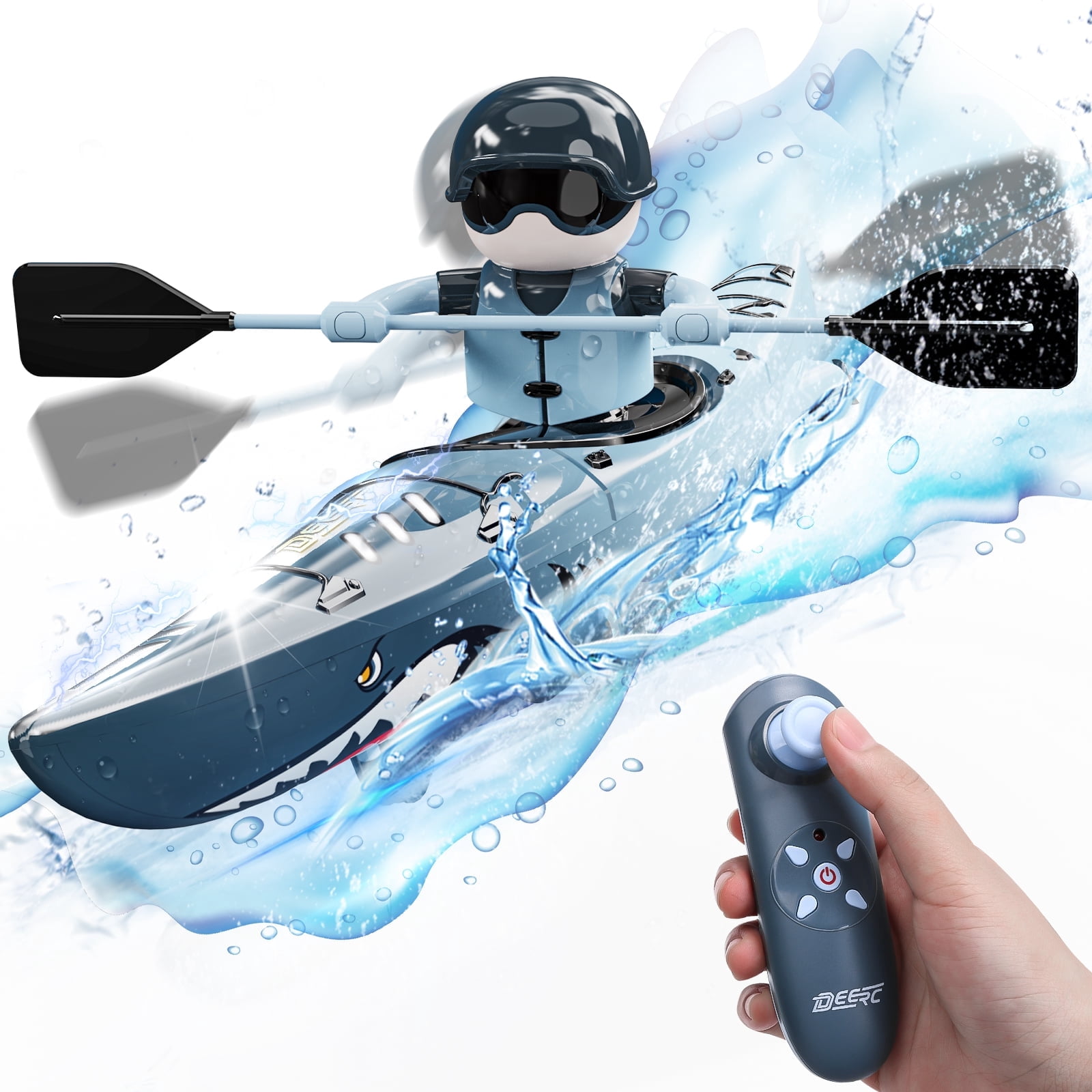 DEERC RC Kayak Boat for Kids,2.4 Ghz Remote Control Shark Boat Toys W ...