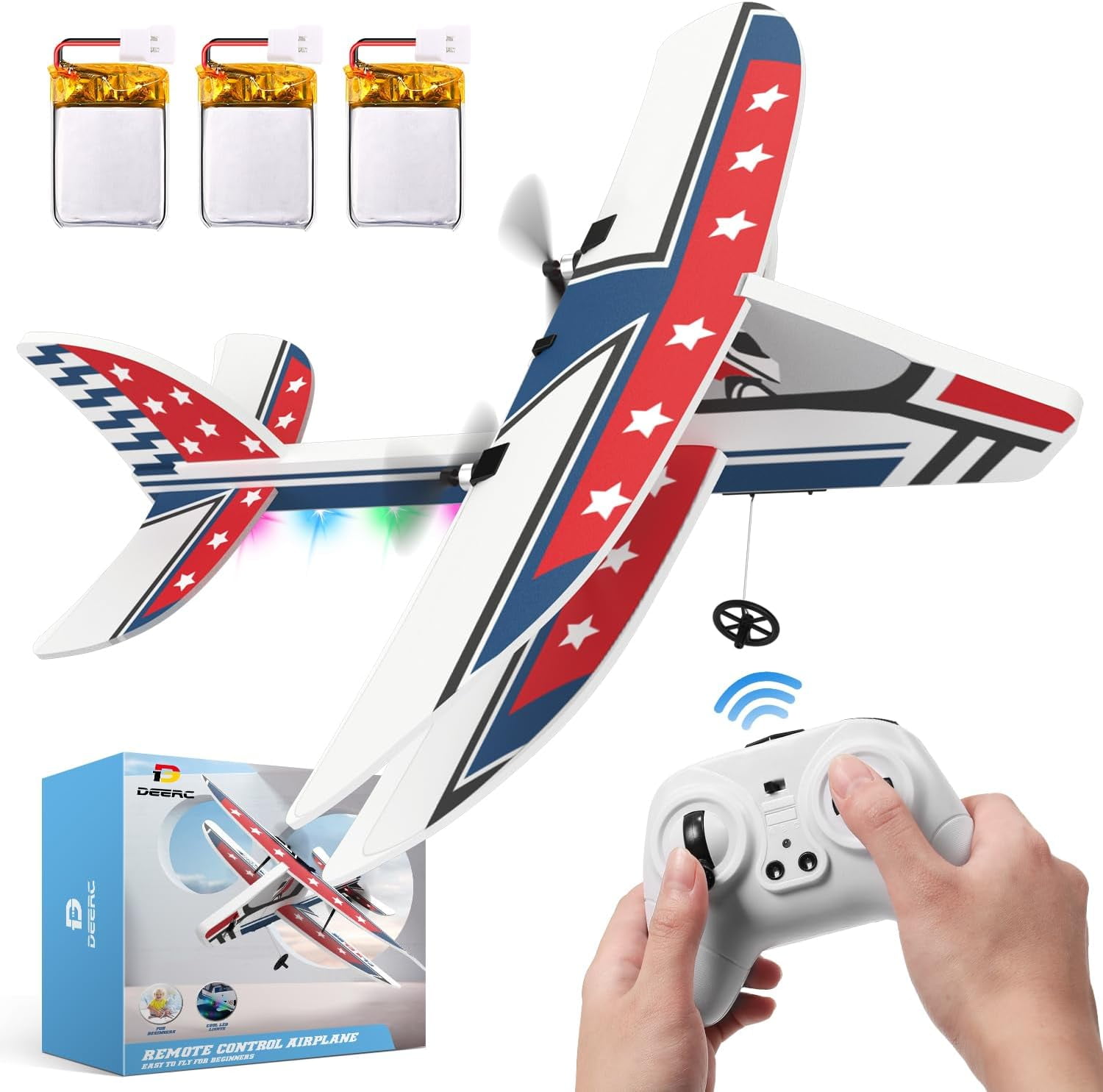 DEERC RC Plane, 2.4GHZ Remote Control Airplane W/ 3 Batteries & 6-axis ...
