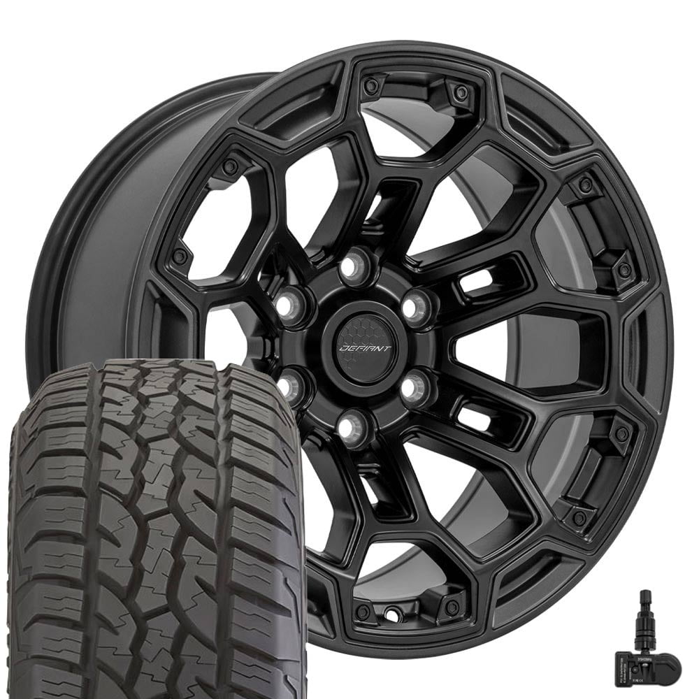 DEFIANT Wheels DF03 18 Inch Rims and Tires Fit 6x139.7 18x9 Satin Black ...