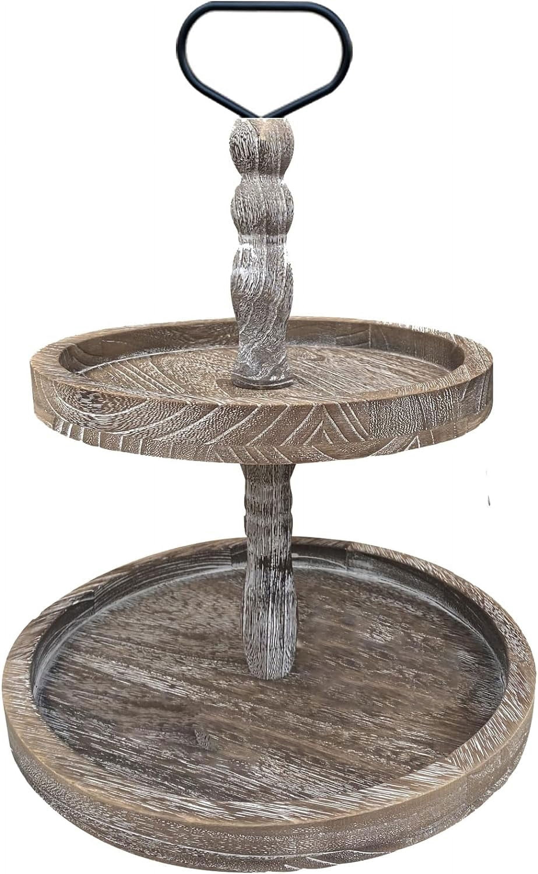 DEFNES 2 Tiered Tray Stand, 2 Tiered Farmhouse Stand, Wooden Tiered ...