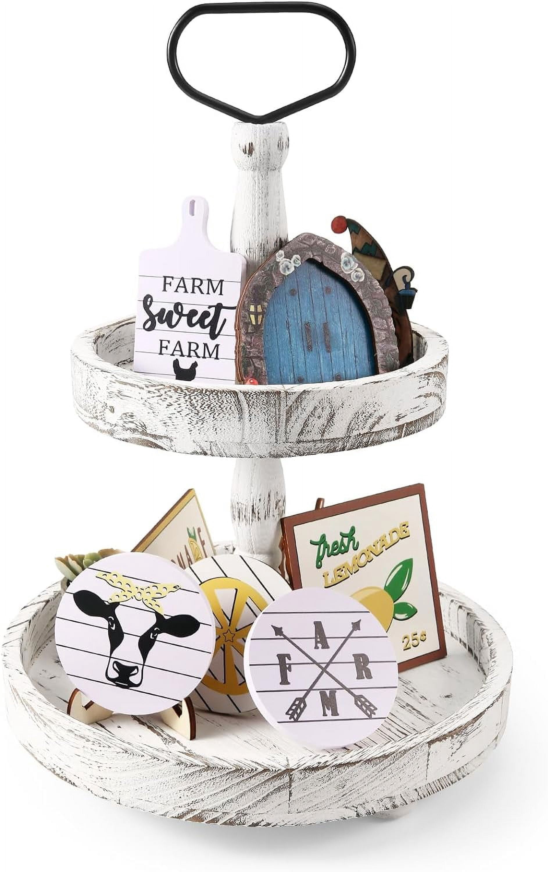 DEFNES 2 Tiered Tray Stand, Farmhouse Tiered Tray Stand with Metal ...