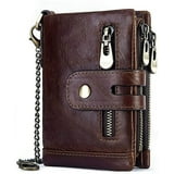 DEFNES Genuine Leather Bifold Wallet for Men with Zippered Security ...