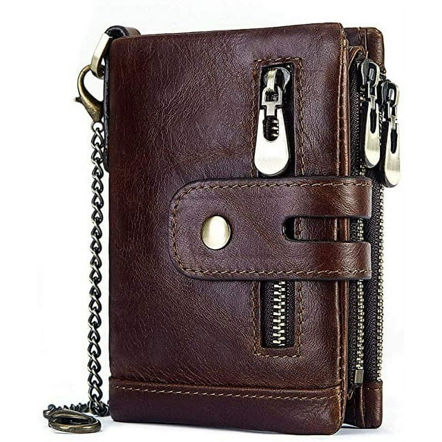 DEFNES Genuine Leather Bifold Wallet for Men with Zippered Security ...