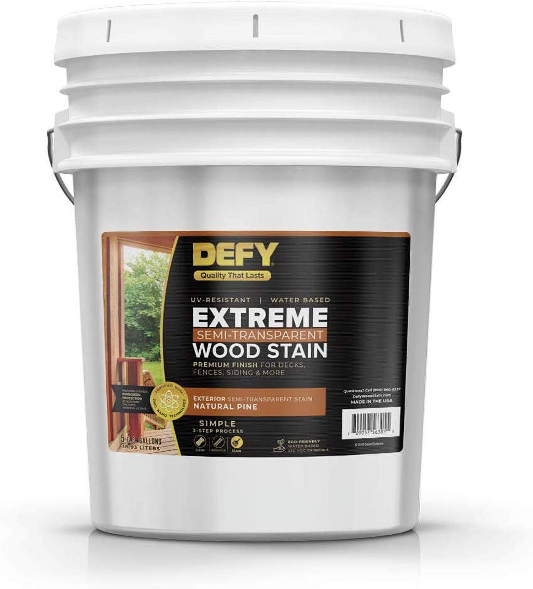 DEFY Extreme 5 Gallon Semi-Transparent Wood Stain for Patio, Fence ...