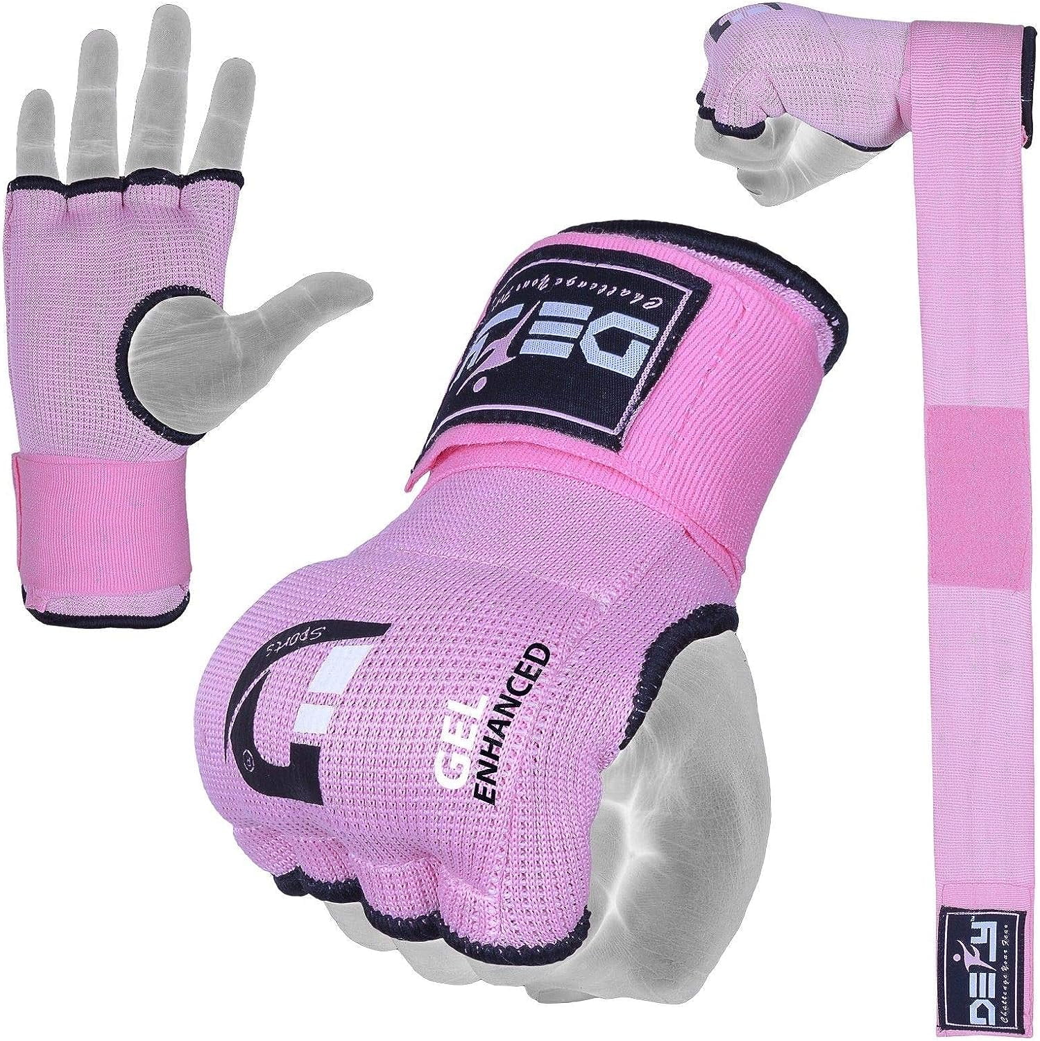 DEFY Gel Padded Ladies Inner Gloves with Hand Wraps MMA Muay Thai Fist ...