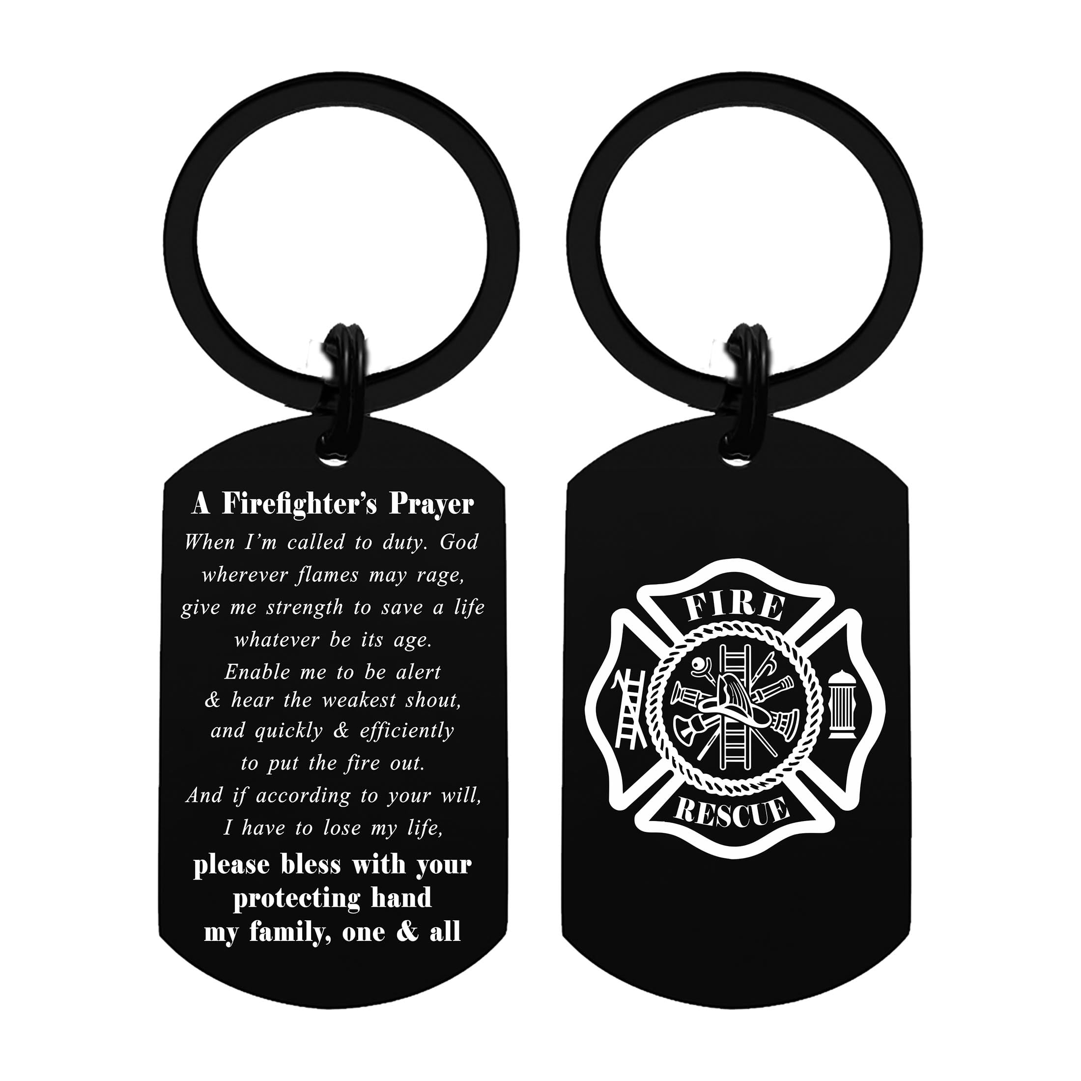 DEGASKEN Firefighter Gifts for Men Him, Fireman Keychain With Prayer ...