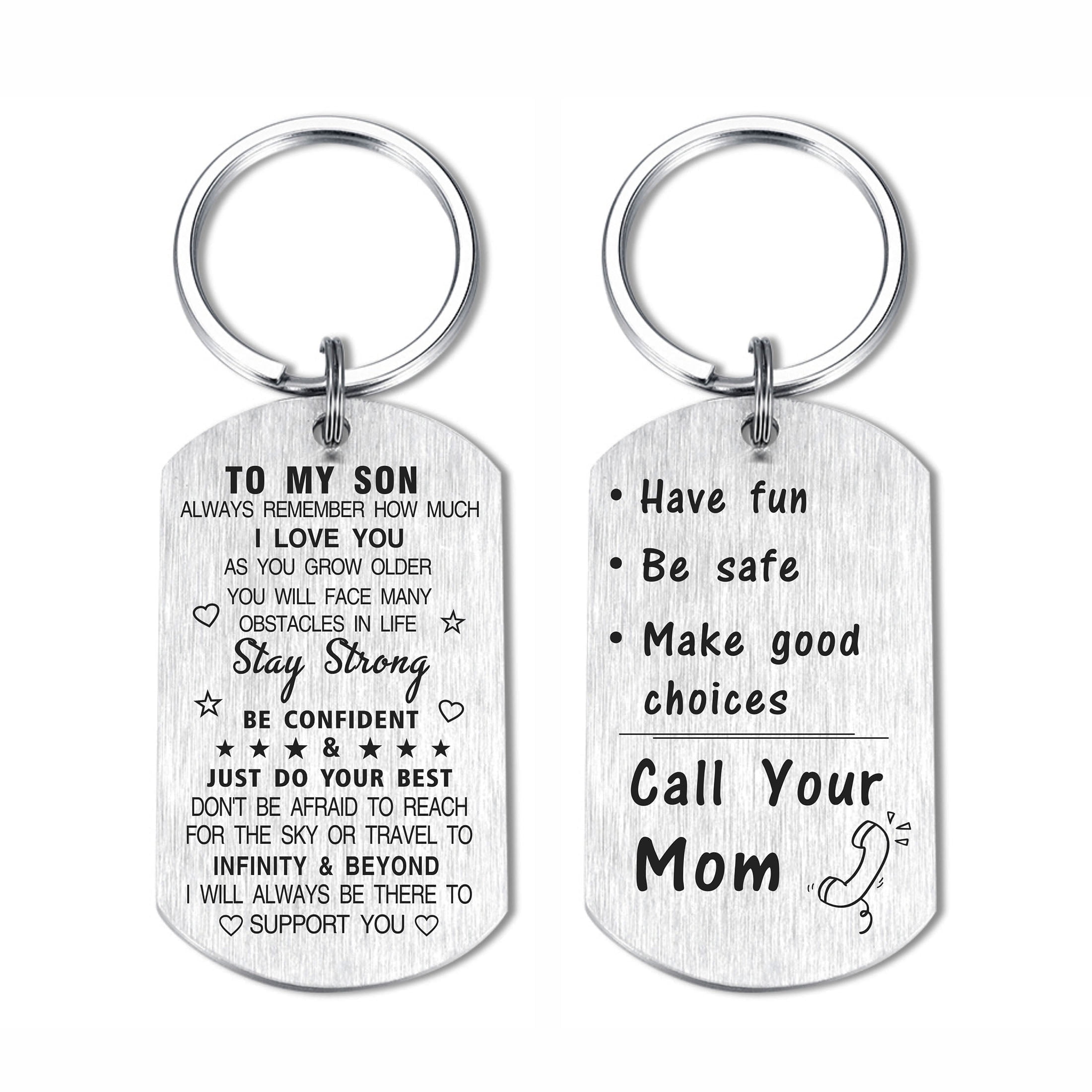 DEGASKEN Engraved Son Keychain Gifts from Mom, I Love You, Call Your ...