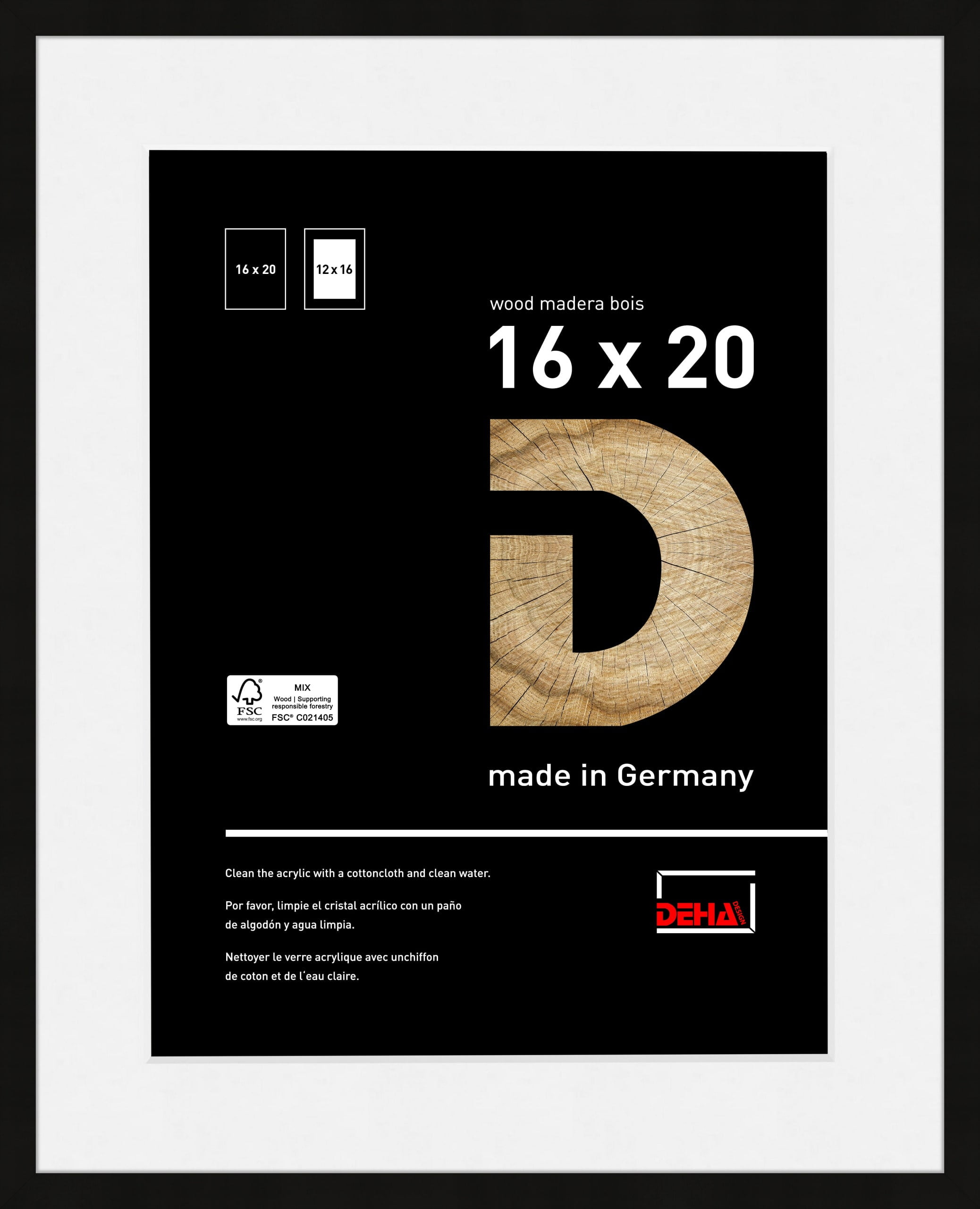 DEHA Design 16x20 Picture Frame Narvik Black Wooden Frame with Shatter ...