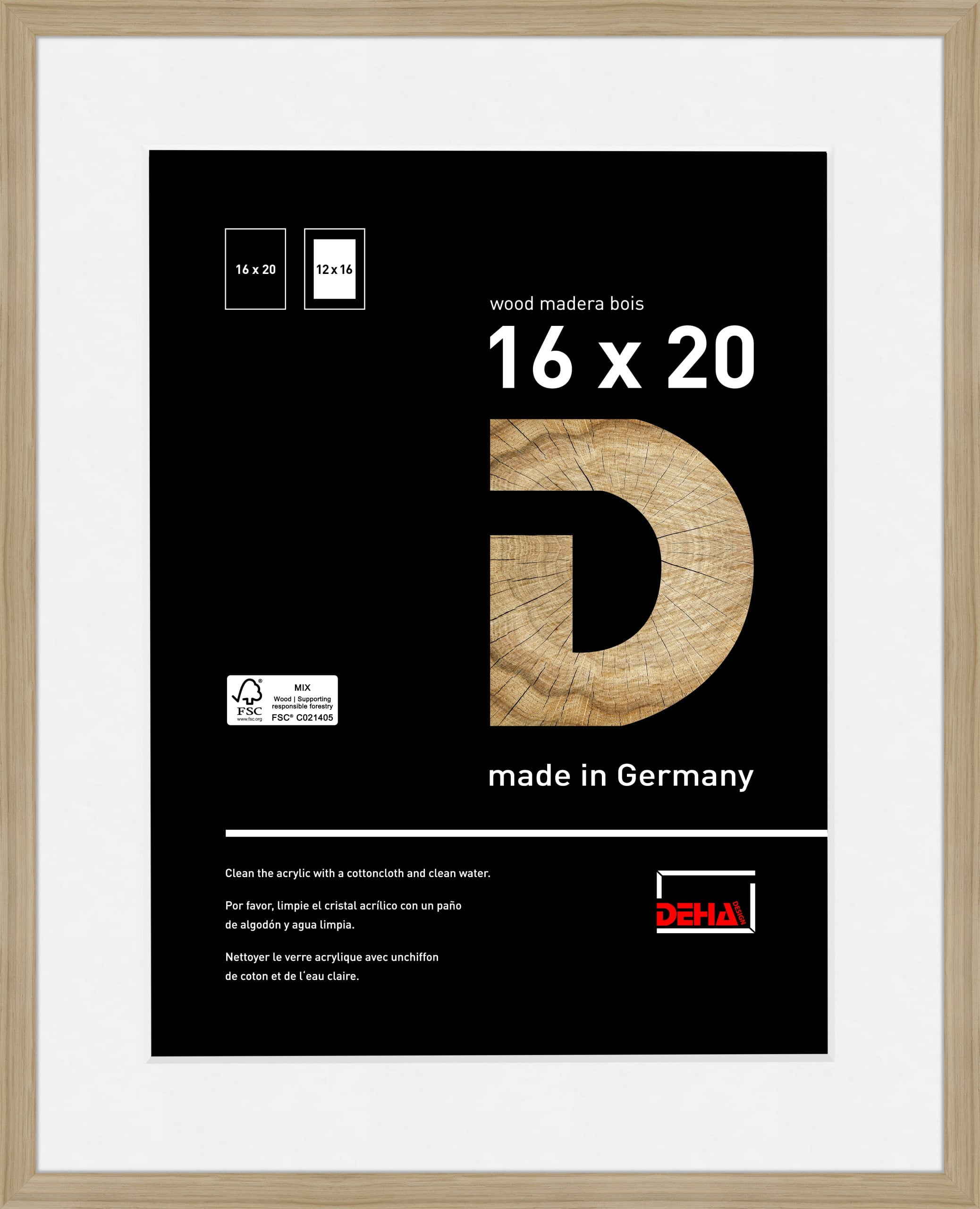 DEHA Design 16x20 Picture Frame Narvik Natural Oak Wooden Frame with ...