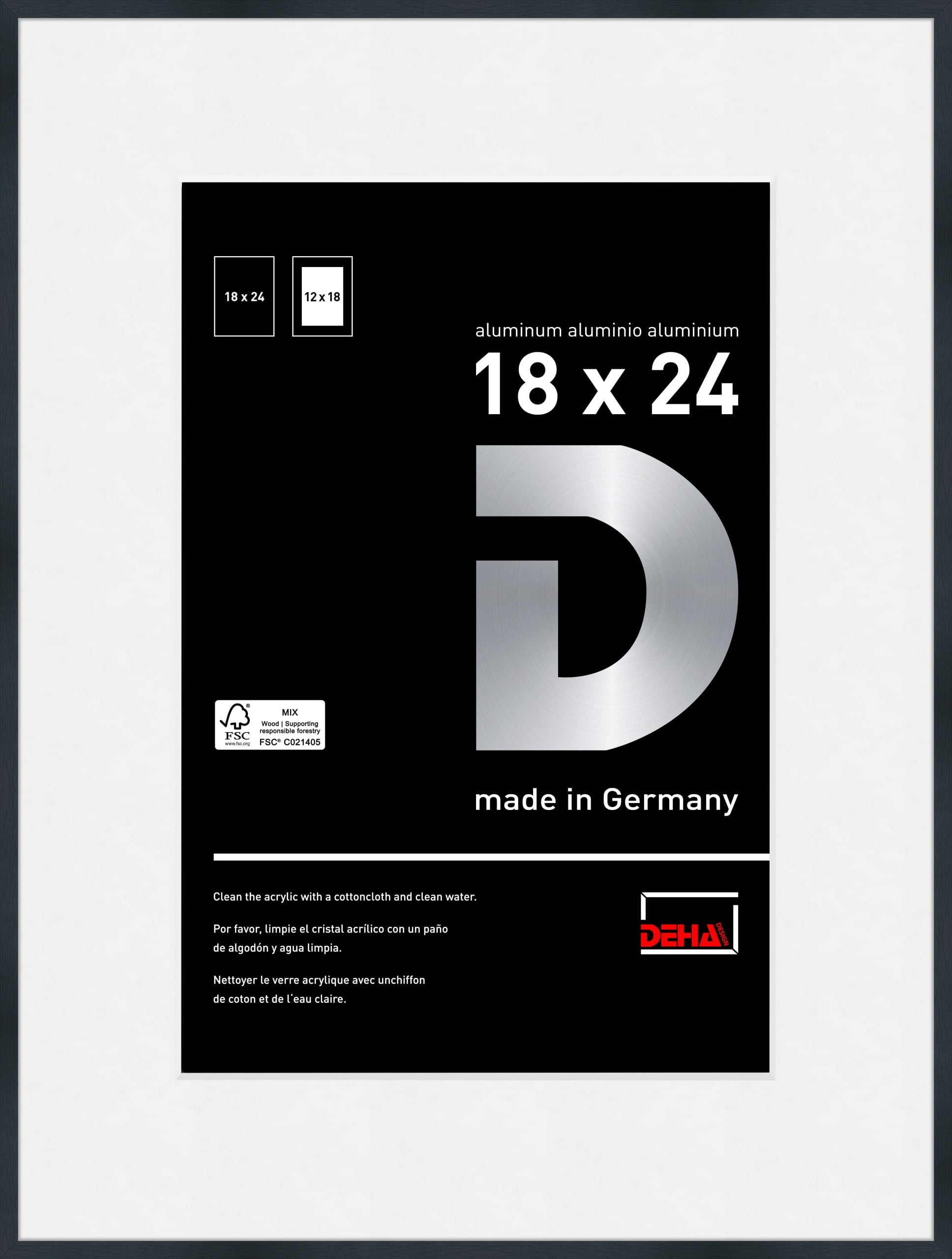 DEHA Design 18x24 with Mat 12x18 Picture Frame Tribeca Soft Matt Black ...