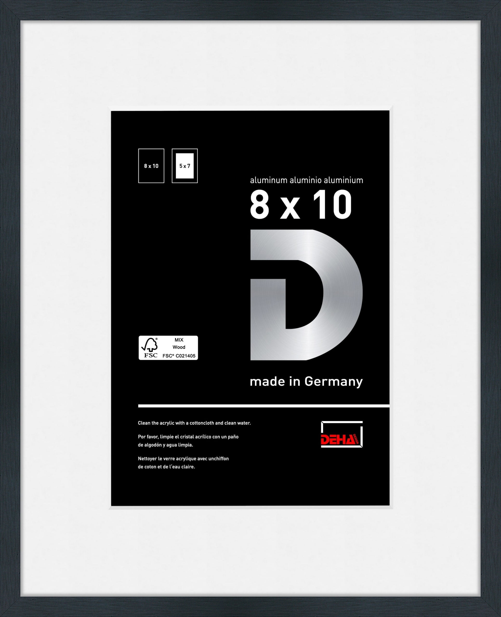 DEHA Design 8x10 with Mat 5x7 Picture Frame Tribeca Soft Matt Black ...