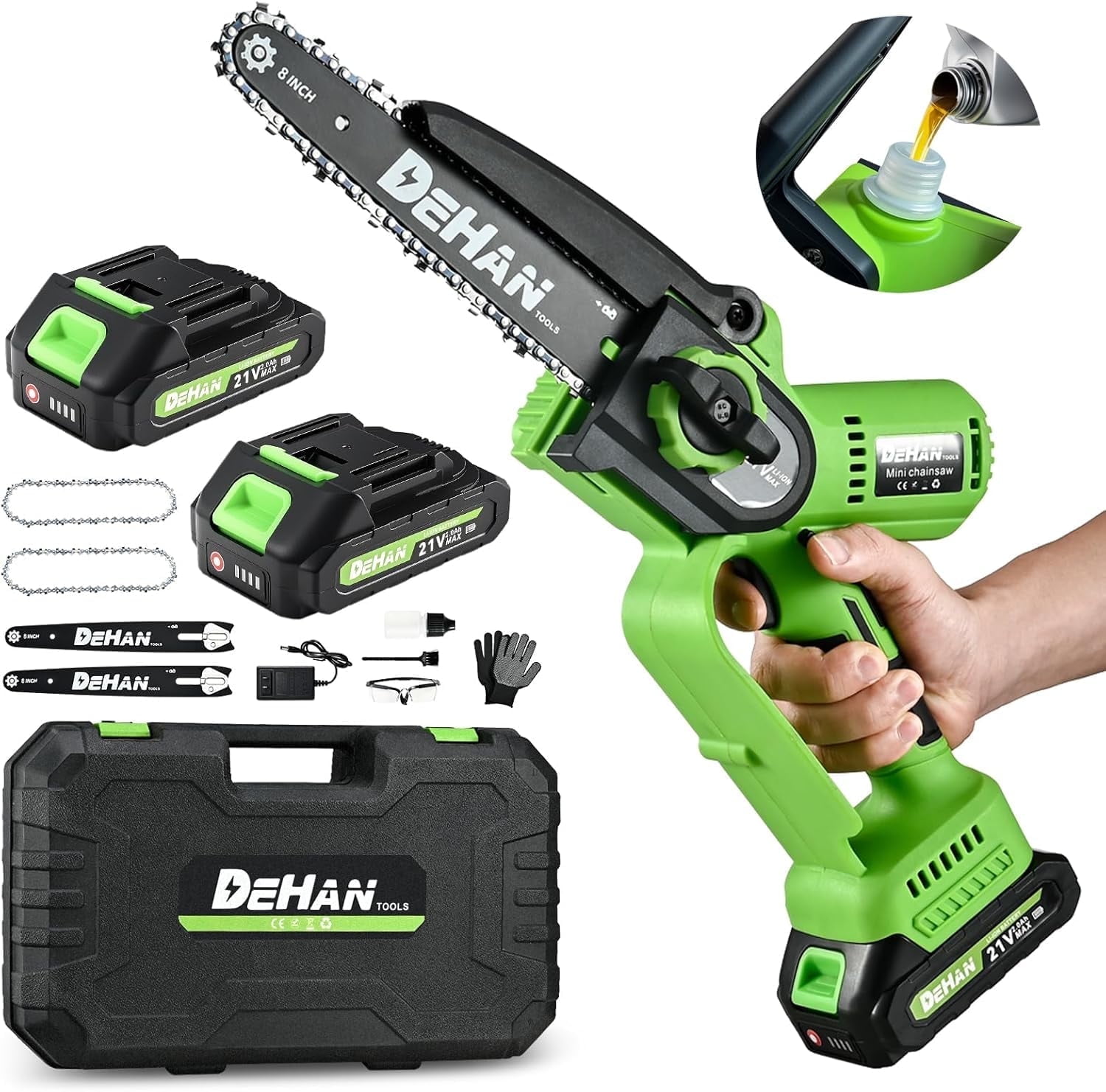 DEHANTOOLS 8 inch Mini Chainsaw Brushless Saw with 2 2.0Ah Batteries 2 ...