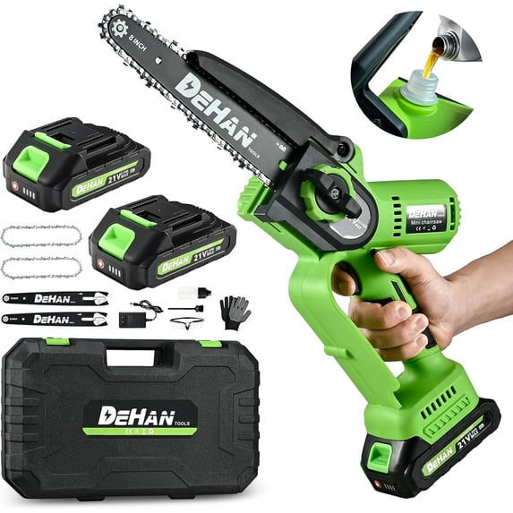 DEHANTOOLS 8 inch Mini Chainsaw Brushless Saw with 2 2.0Ah Batteries 2 ...
