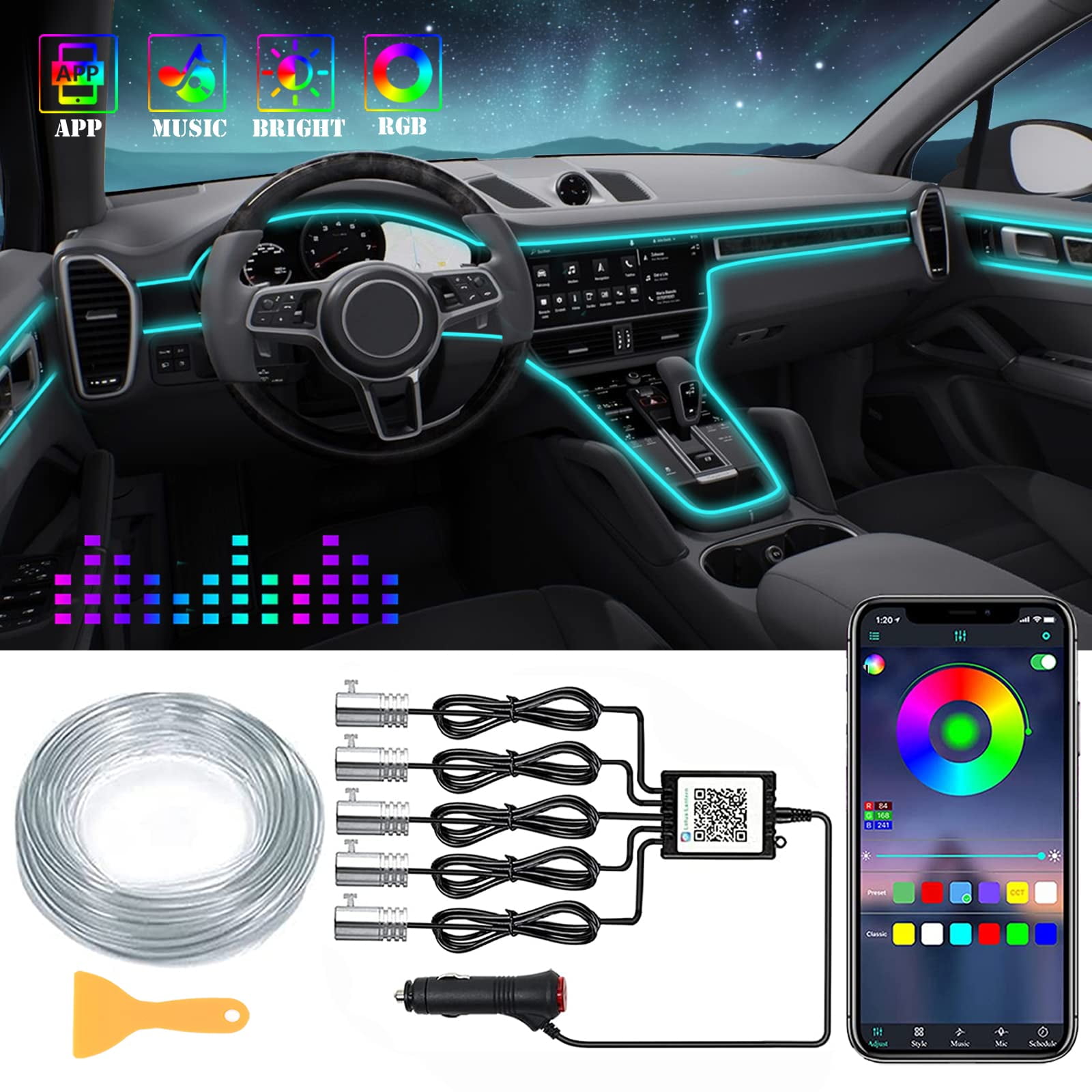 DEHERANE Interior Car LED Strip Lights, RGB H2FSD5 1 Ambient Lighting ...