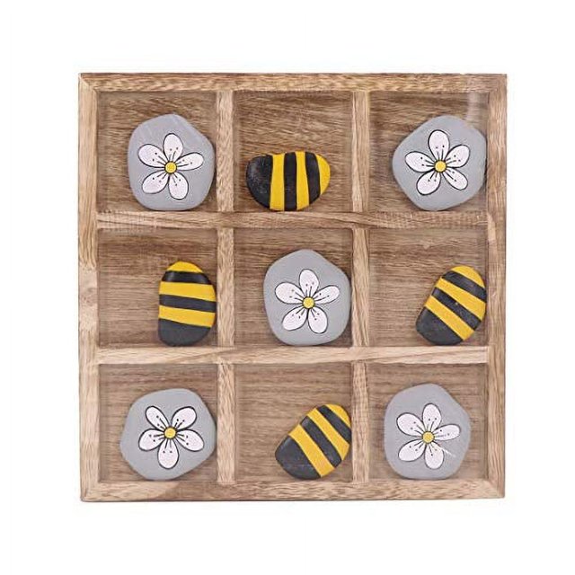 DEI 14411 Bees and Flowers Tic Tac Toe Board Game, 9-inch Square, Wood ...
