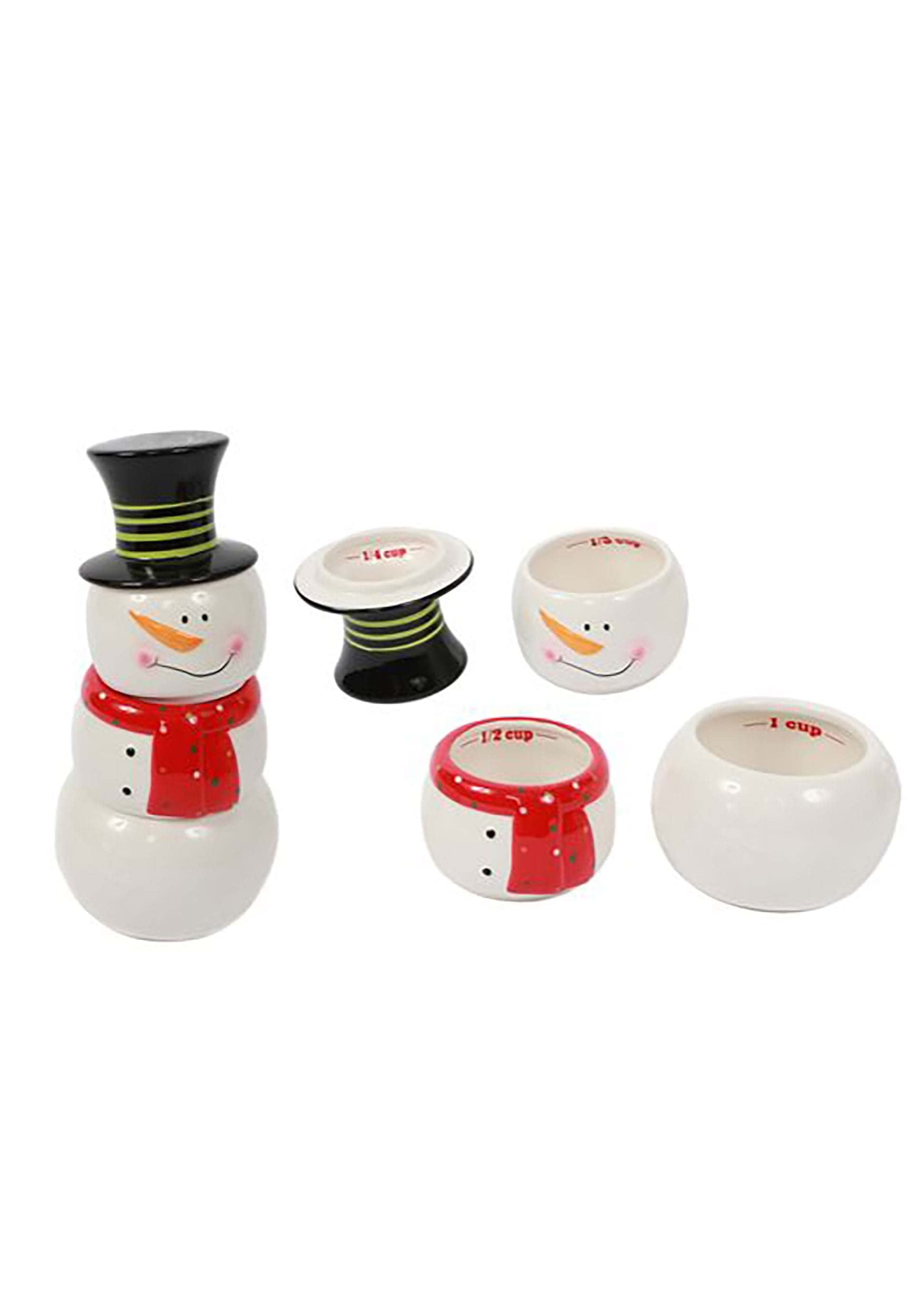 DEI Christmas Morning 4 Piece Ceramic Snowman Measuring Cup Set ...
