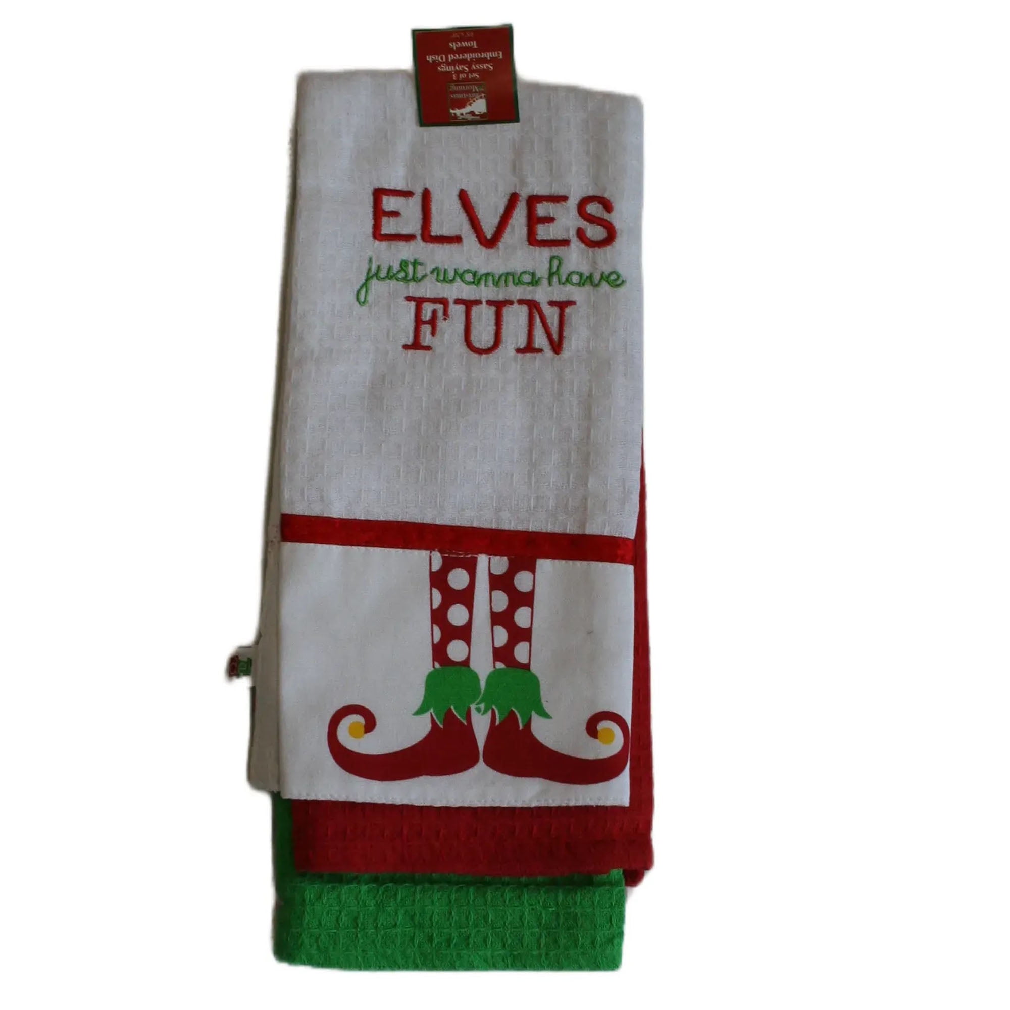 DEI Cotton Christmas Elf 3-Piece Dish Towel Set-Elves just wanna have ...
