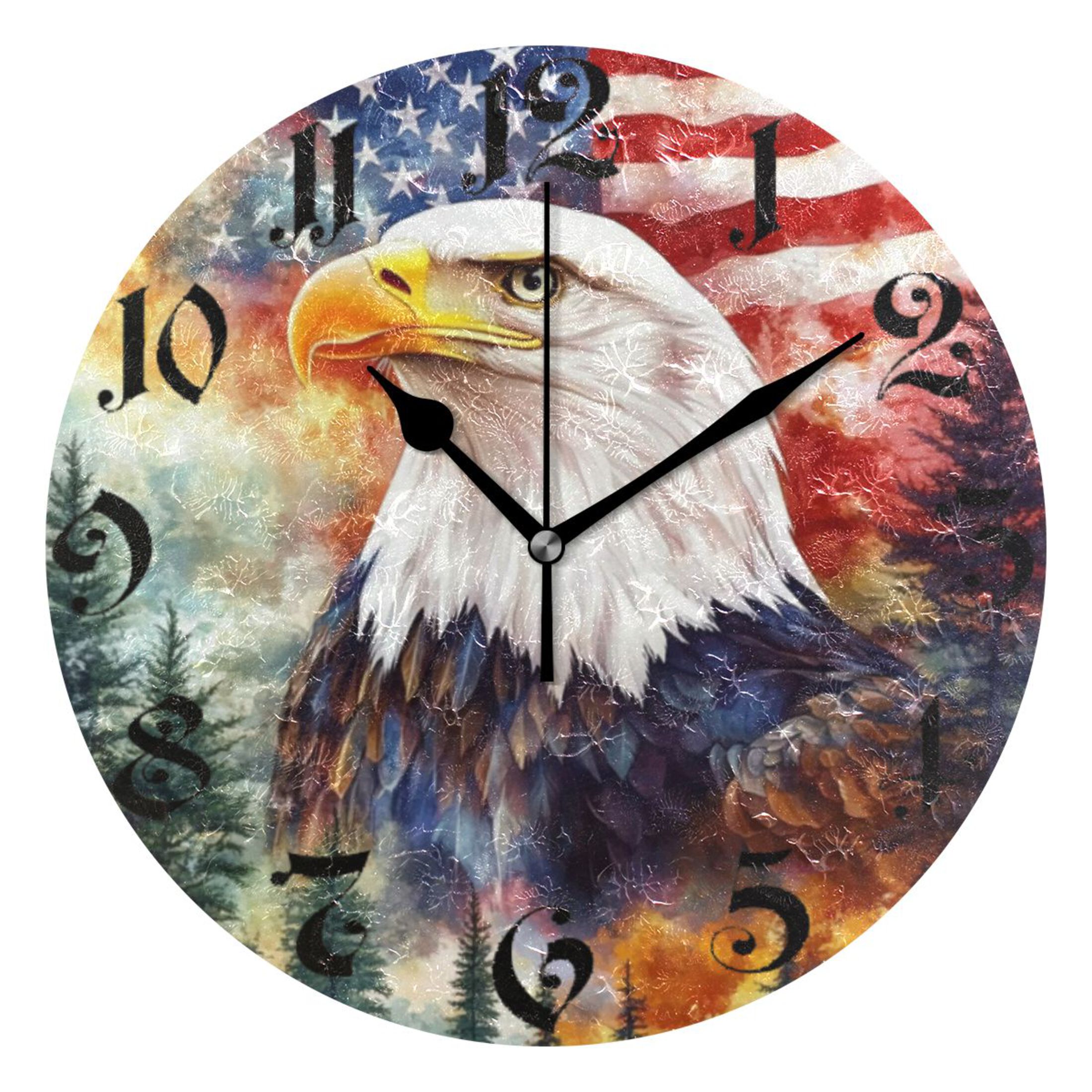 DEIARA American Flag Eagle Tree Burgundy Butterfly Wall Clock 10in ...