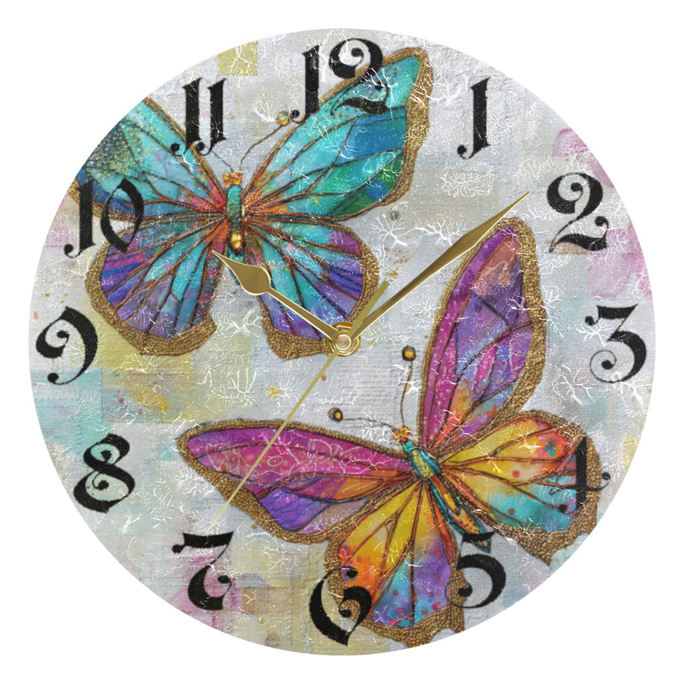 DEIARA Artistic Butterfly Burgundy Butterfly Wall Clock 10in Silent ...