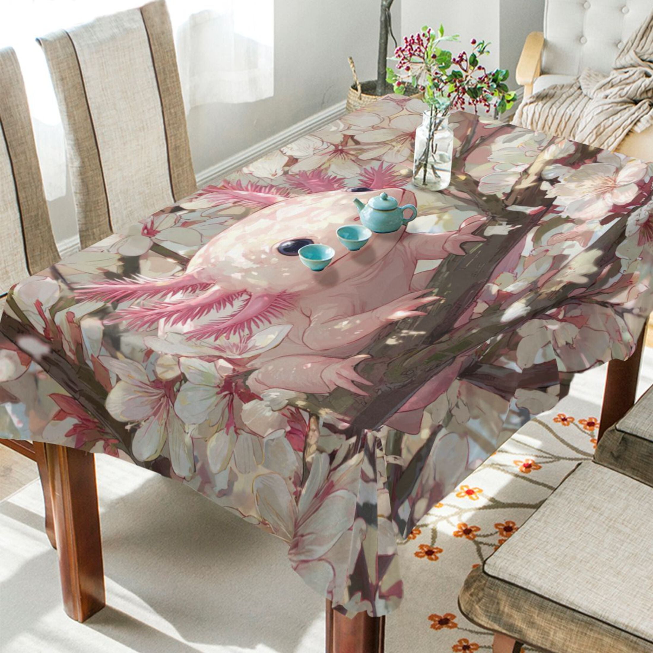 DEIARA Axolotl Cherry Blossom Square Tablecloth 60×108in Polyester ...