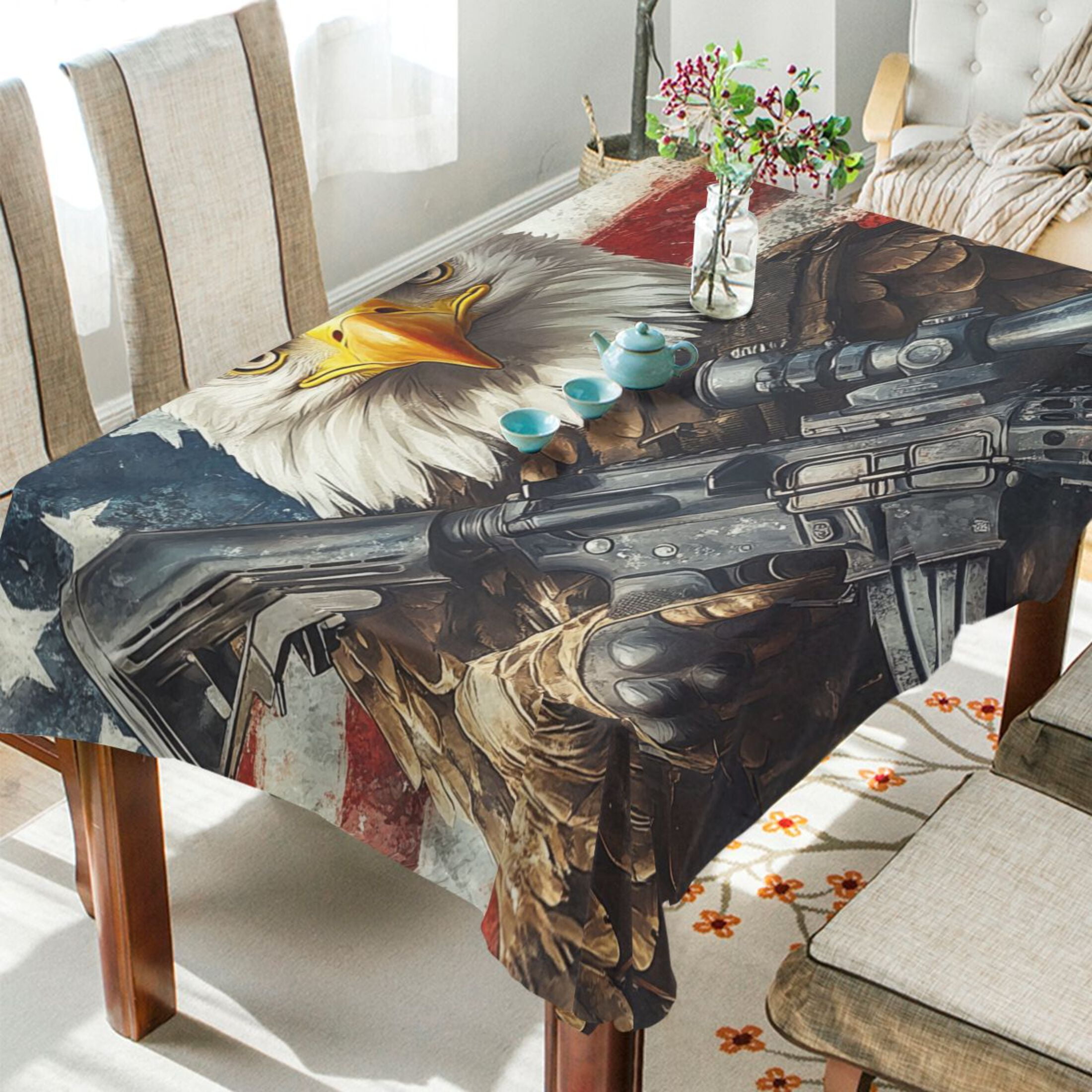 DEIARA Bald Eagle Square Tablecloth 54×54in Polyester Fabric Tablecloth ...