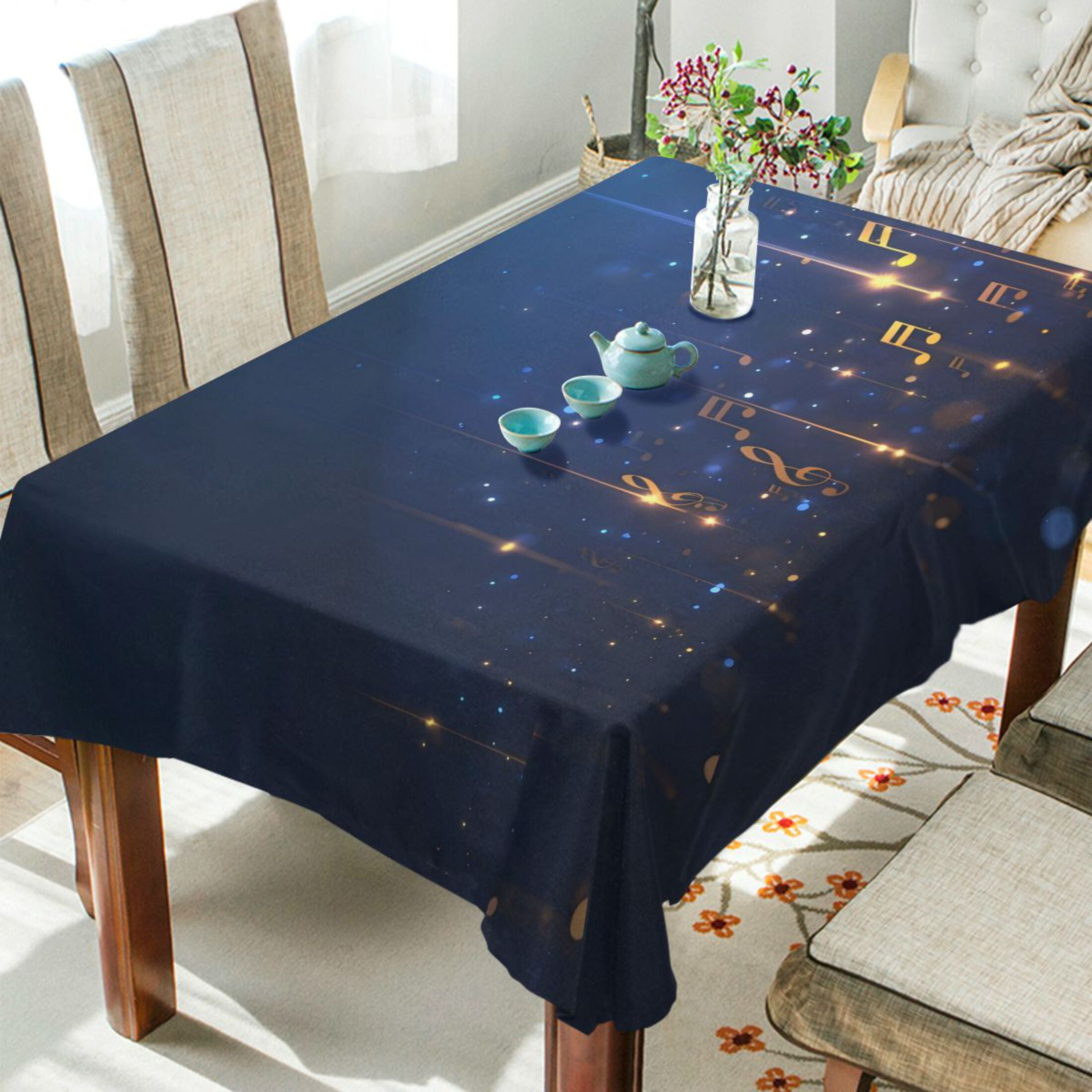 DEIARA Blue Music Square Tablecloth 60×108in Polyester Fabric ...