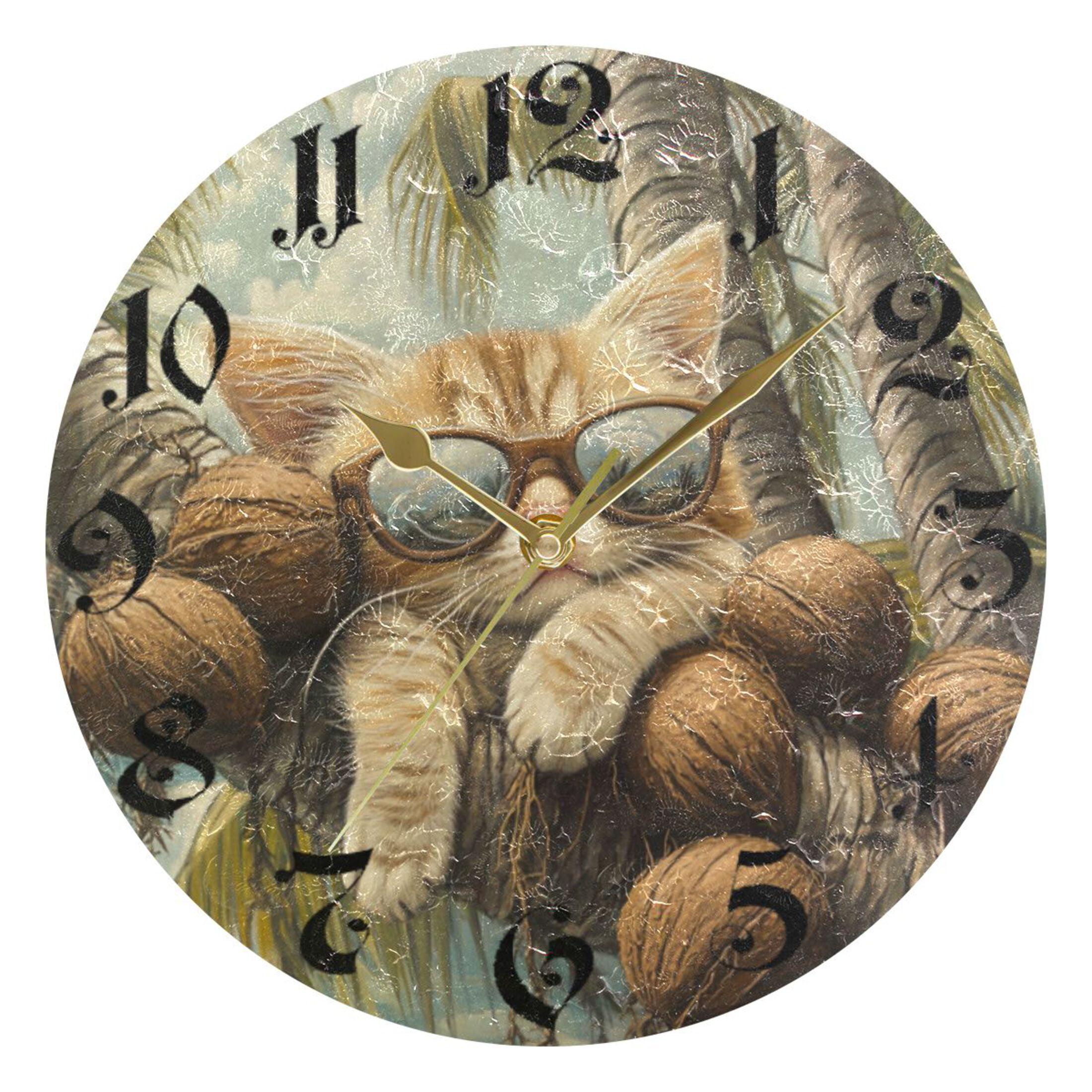 DEIARA Calico Cat Burgundy Butterfly Wall Clock 10in Silent Mechanism ...