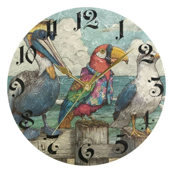 DEIARA Cartoon Pelican Burgundy Butterfly Wall Clock 10in Silent ...