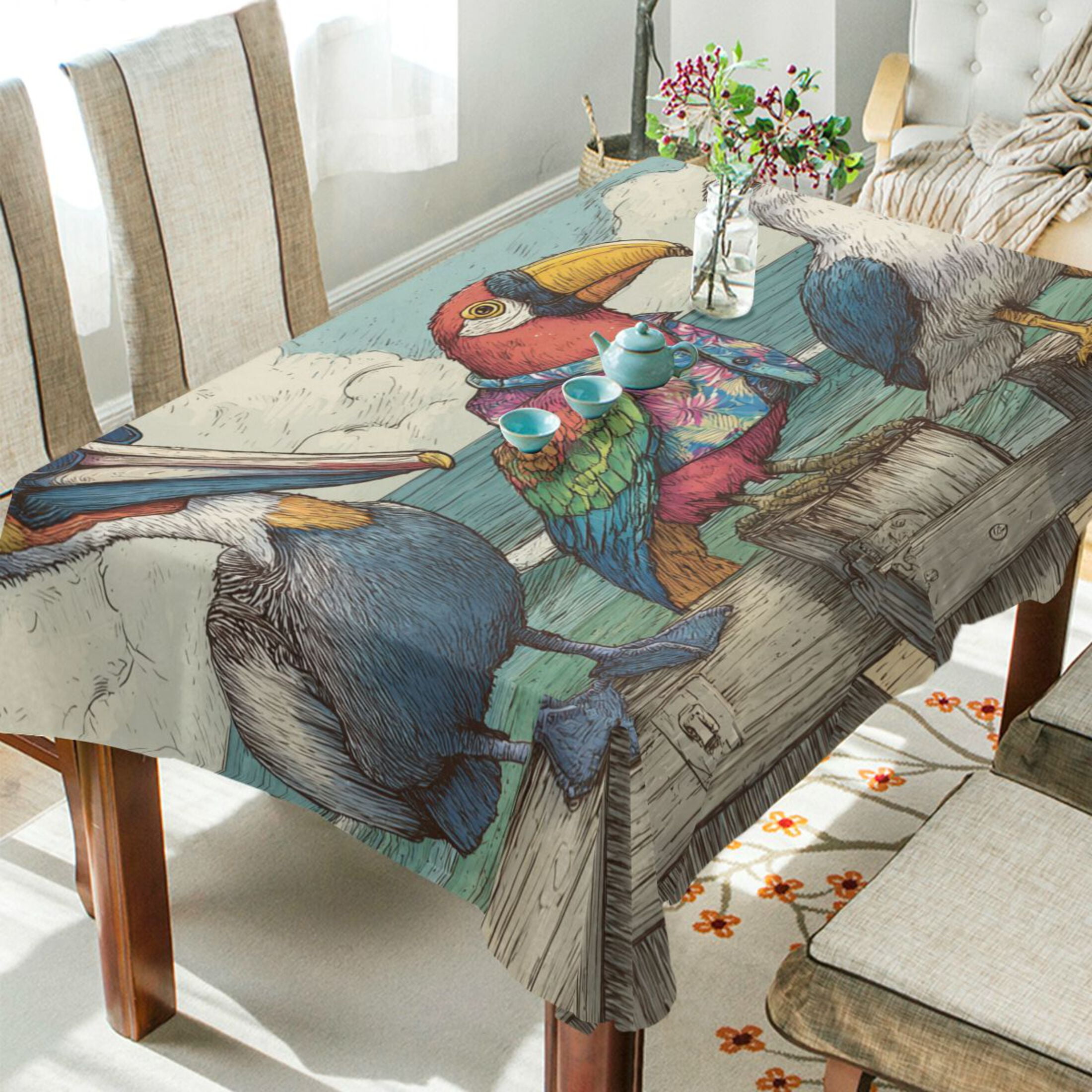 DEIARA Cartoon Pelican Square Tablecloth 54×72in Polyester Fabric ...
