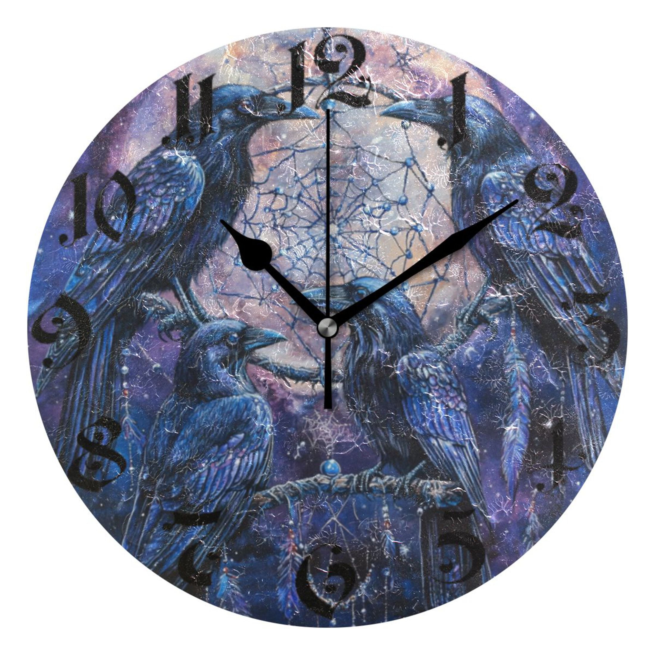 DEIARA Cobweb Crow Burgundy Butterfly Wall Clock 10in Silent Mechanism ...
