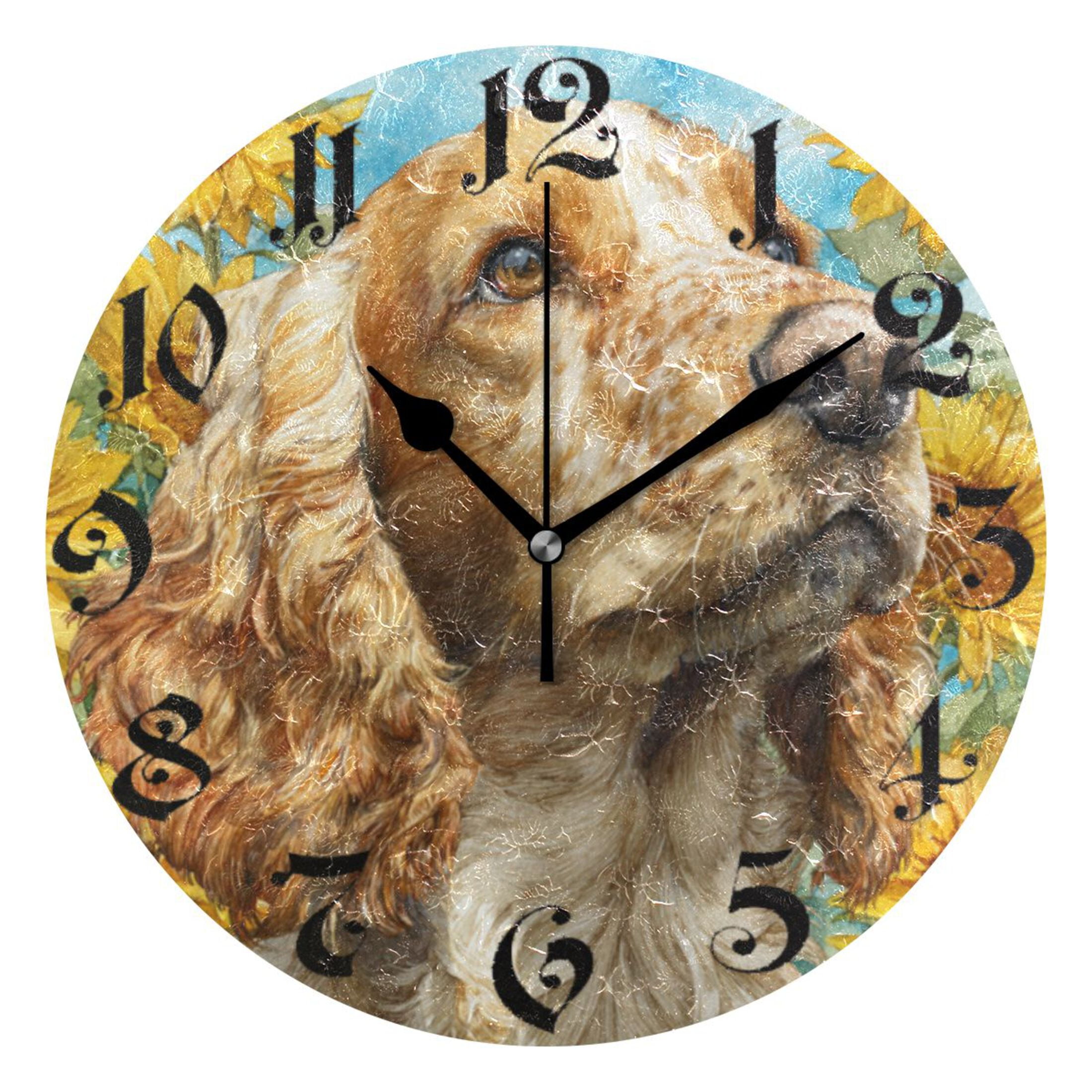 DEIARA Cocker Spaniel Dogs Burgundy Butterfly Wall Clock 10in Silent ...