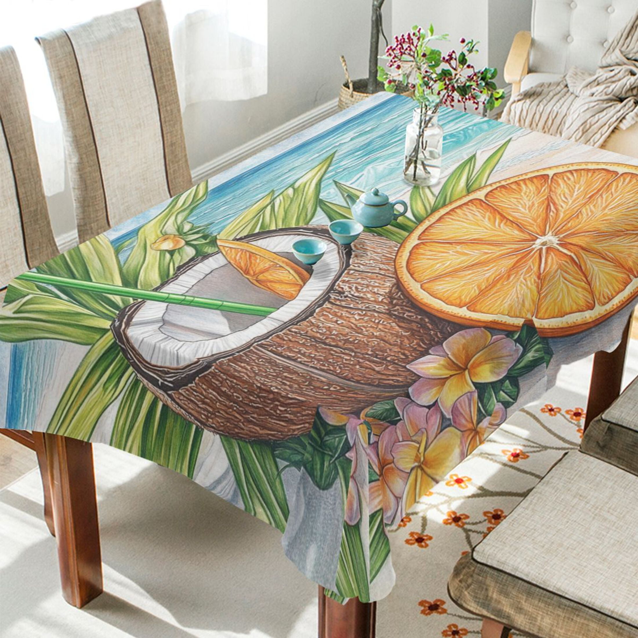 DEIARA Coconut Orange Slice Square Tablecloth 54×72in Polyester Fabric ...