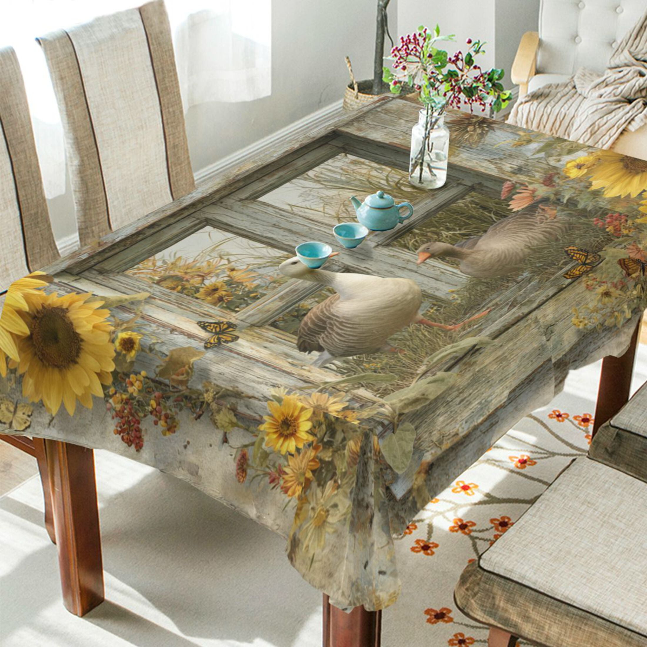 DEIARA Country Goose Square Tablecloth 60×90in Polyester Fabric ...