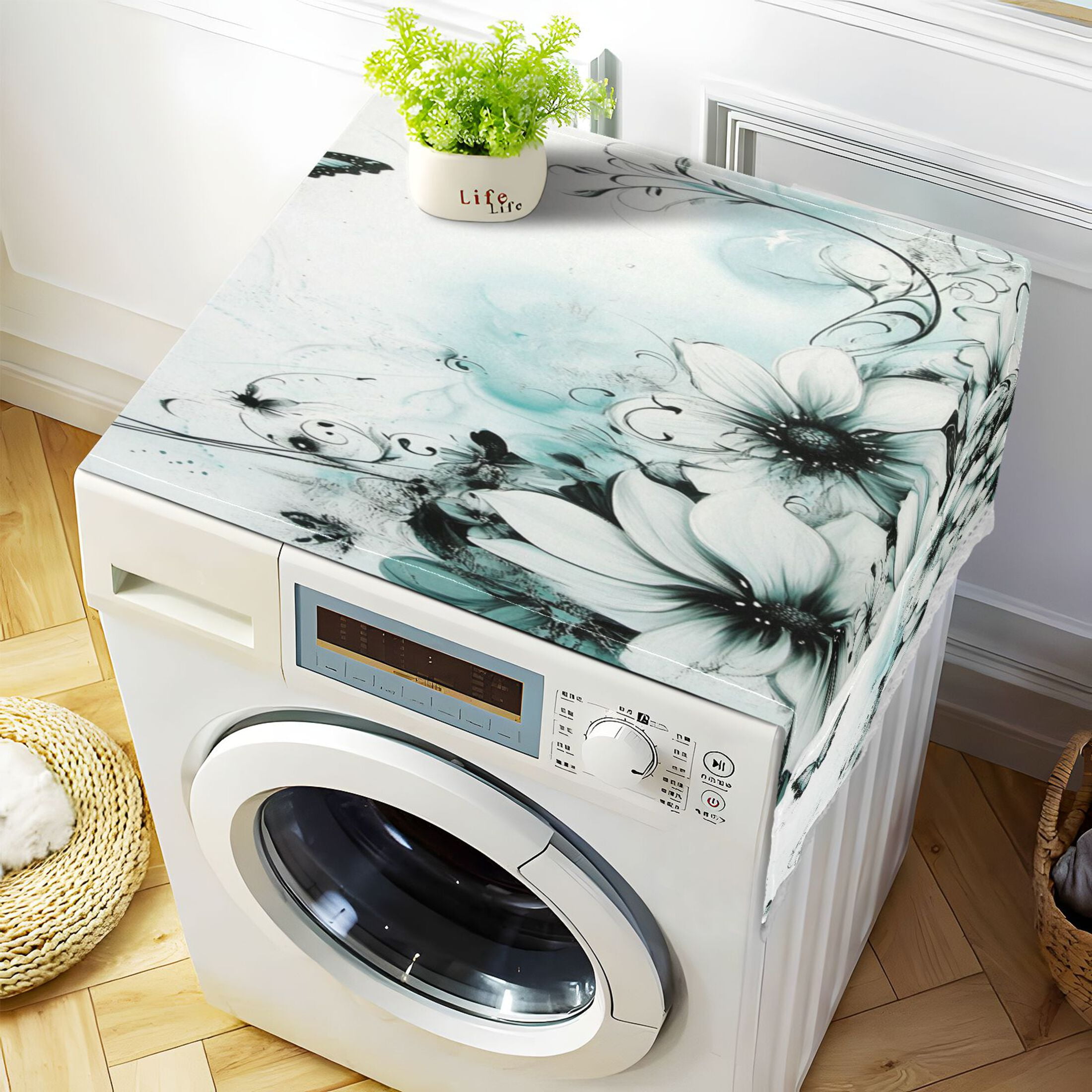 DEIARA Cyan Flowers Washing Machine Cloth Dryer Refrigerator Top Cover ...