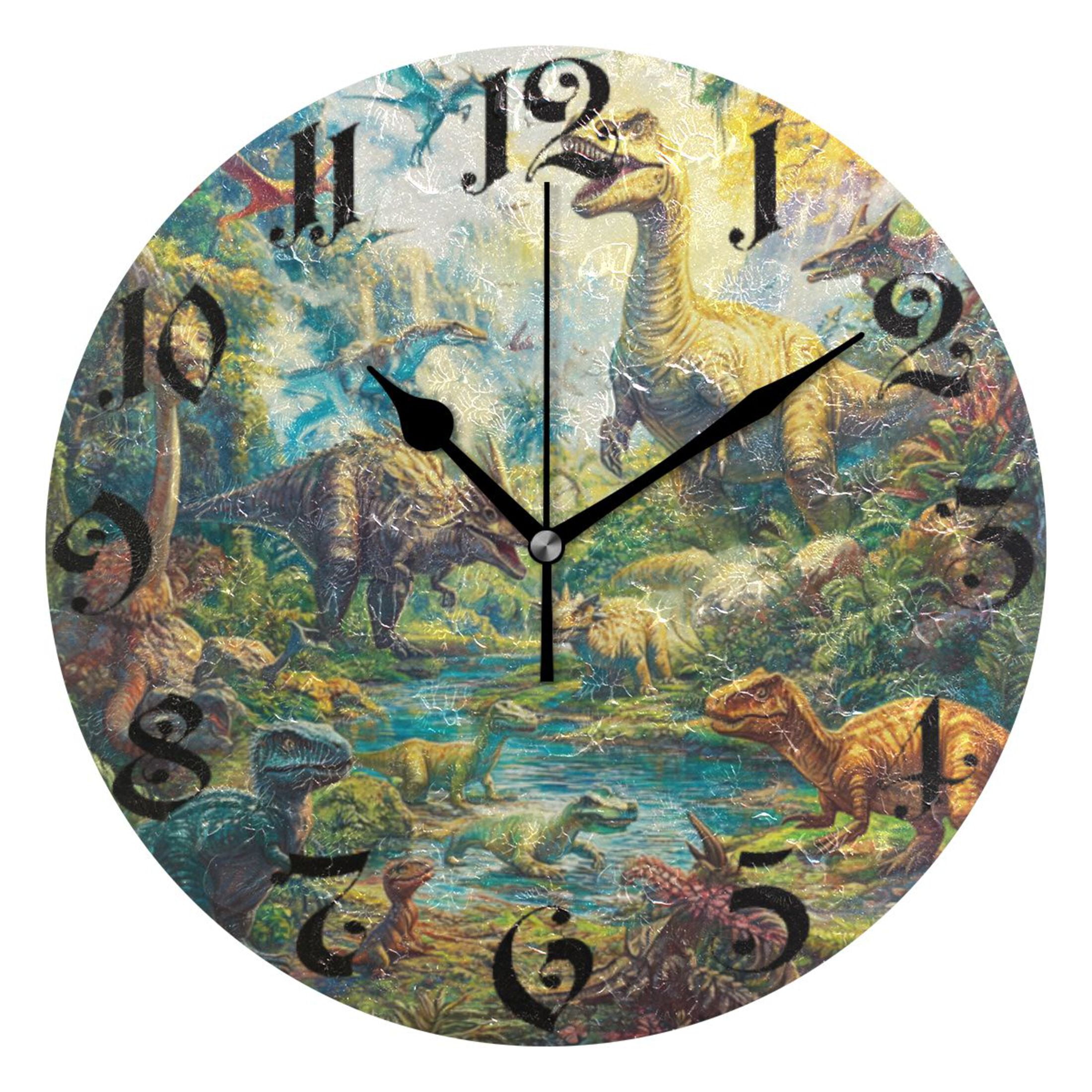 DEIARA Dinosaurs Time Burgundy Butterfly Wall Clock 10in Silent ...