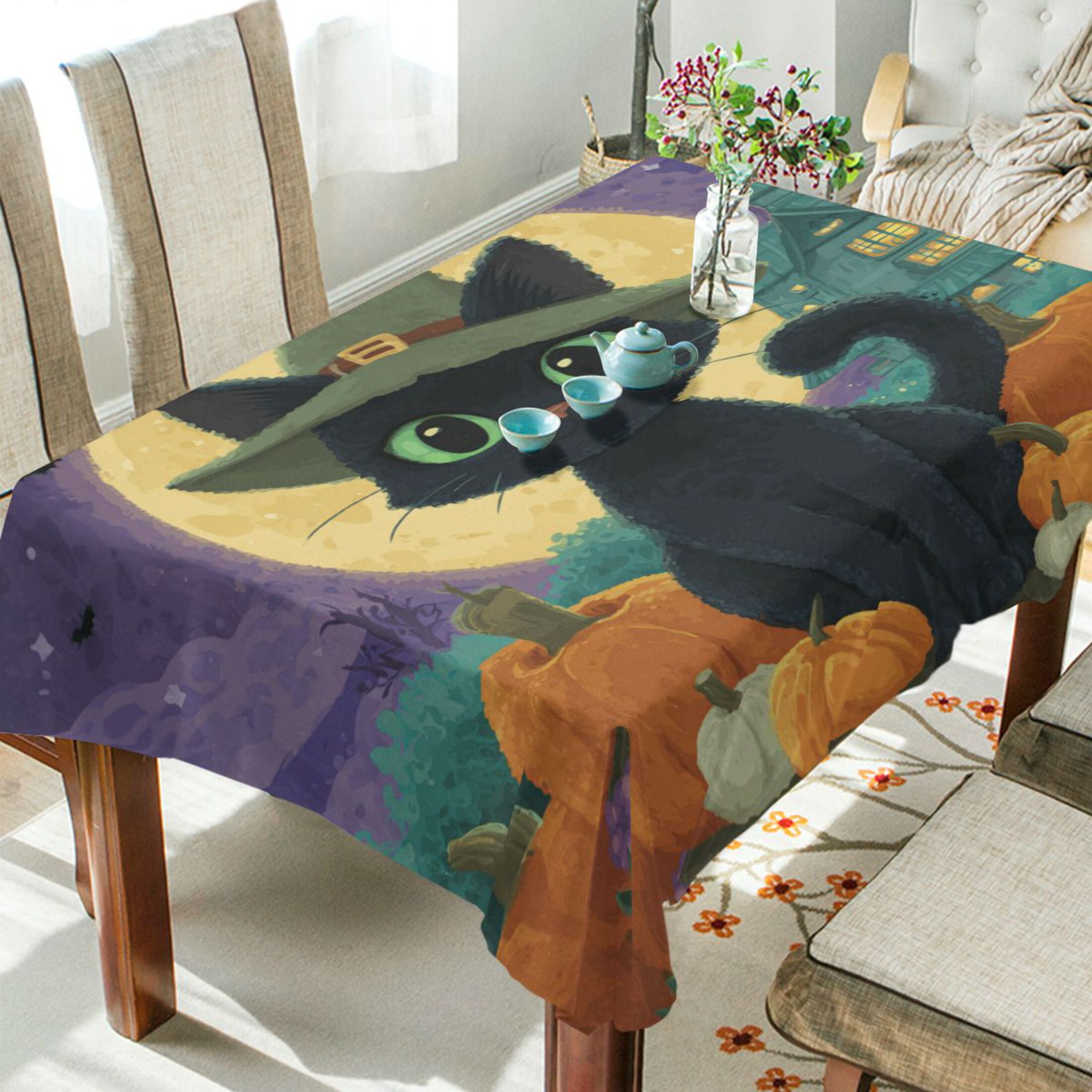 DEIARA Docile Black Cat Square Tablecloth 54×72in Polyester Fabric ...