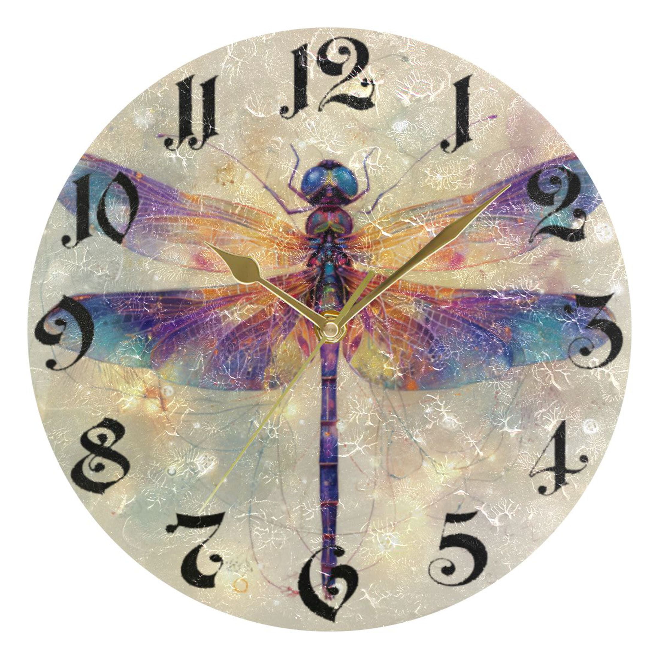DEIARA Dreamy Dragonfly Burgundy Butterfly Wall Clock 10in Silent ...