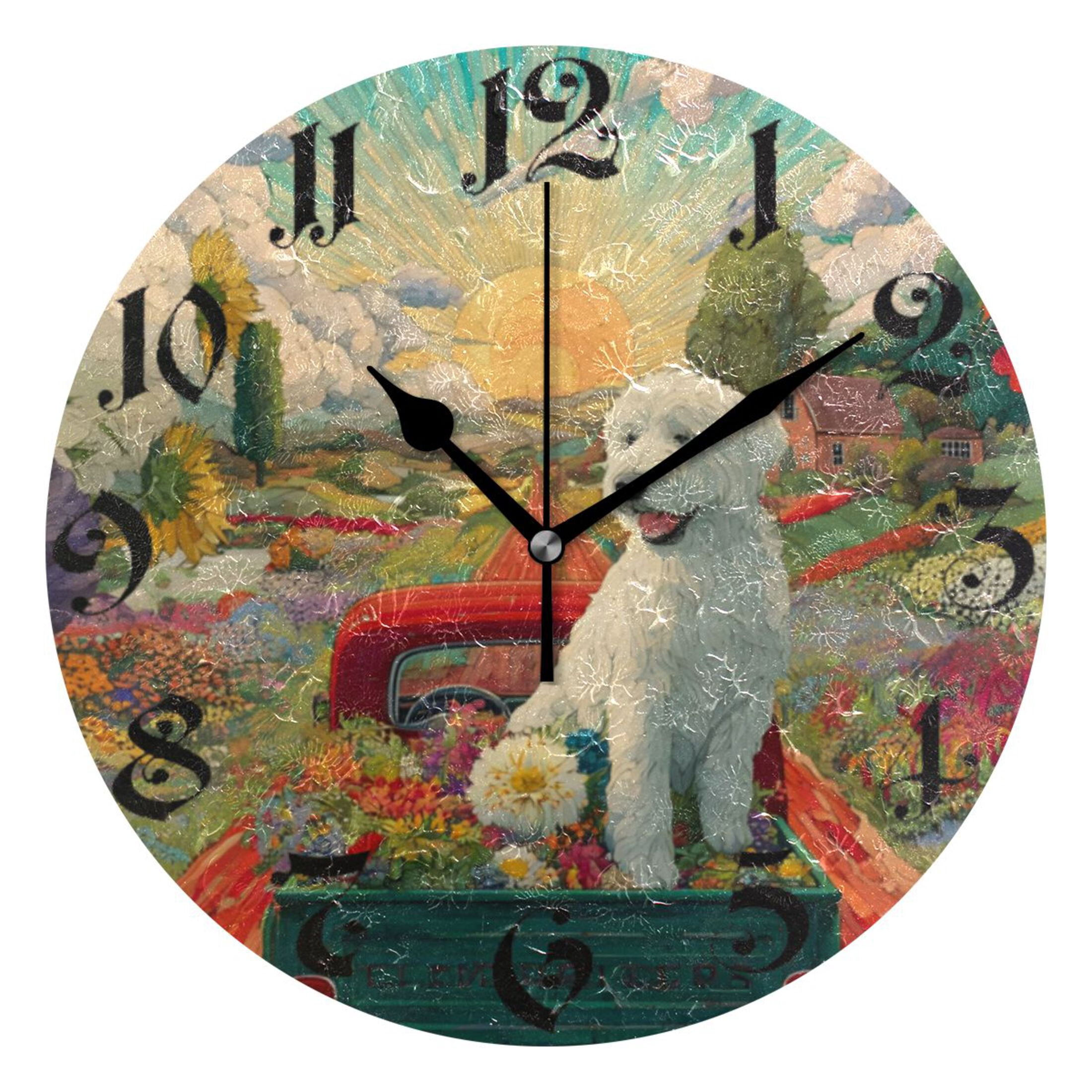 DEIARA English Sheepdog Burgundy Butterfly Wall Clock 10in Silent ...
