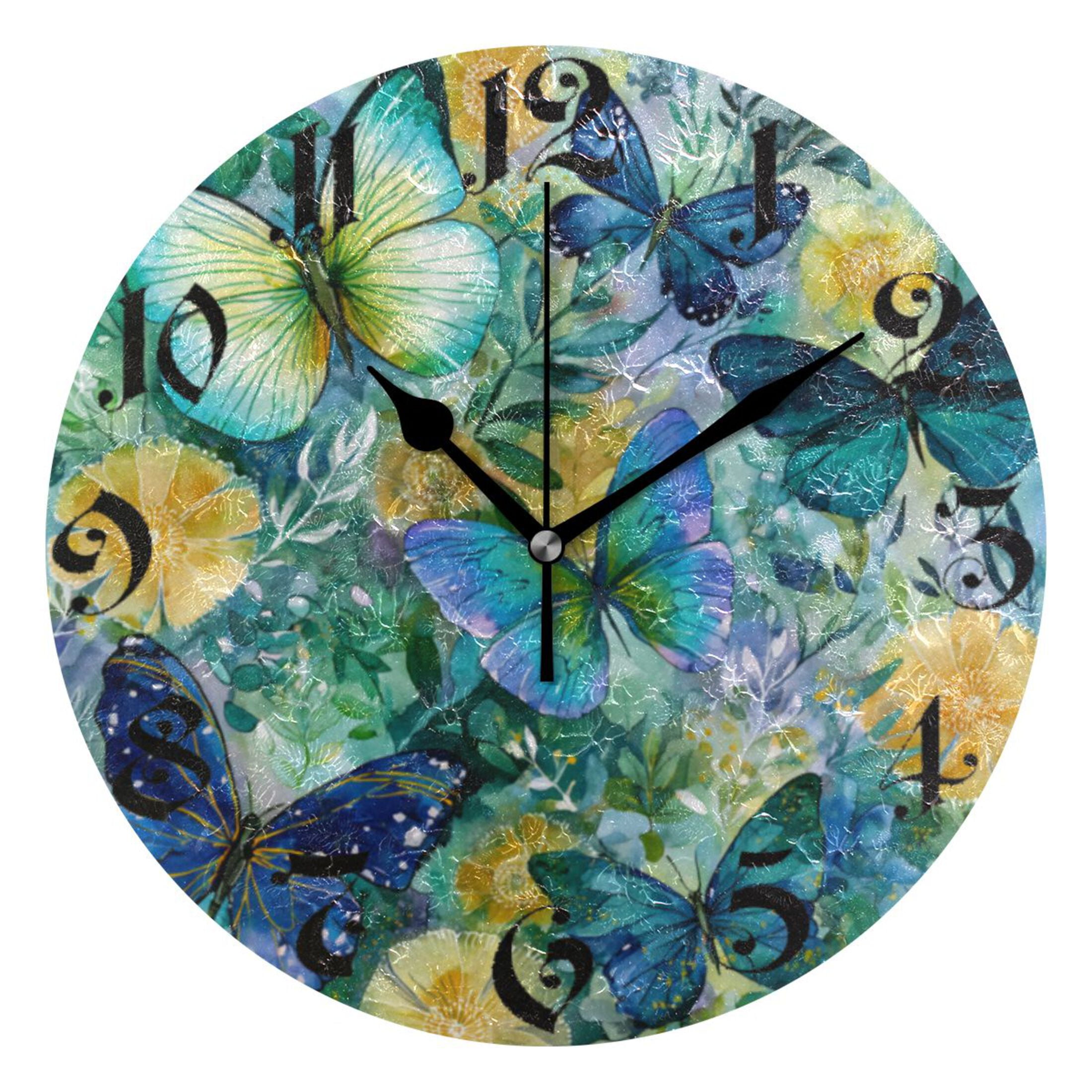DEIARA Green Butterfly Burgundy Butterfly Wall Clock 10in Silent ...