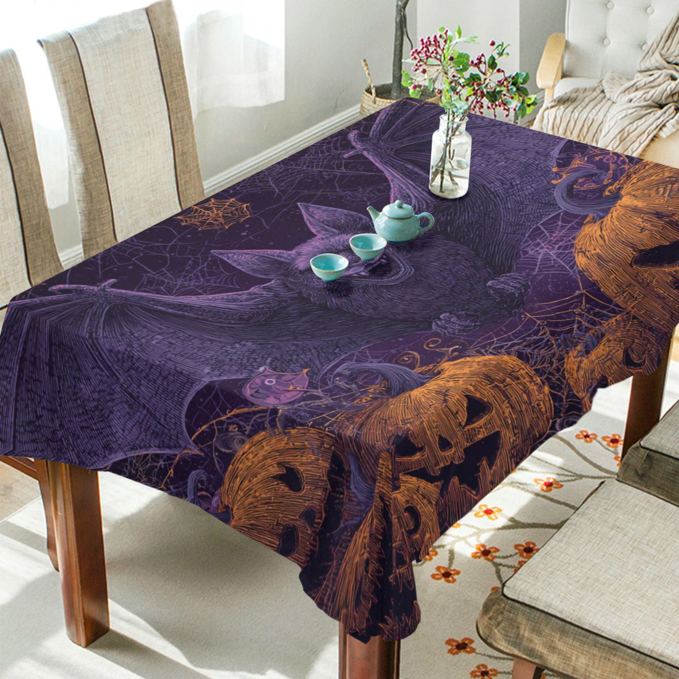 DEIARA Halloween Bat Square Tablecloth 60×120in Polyester Fabric ...