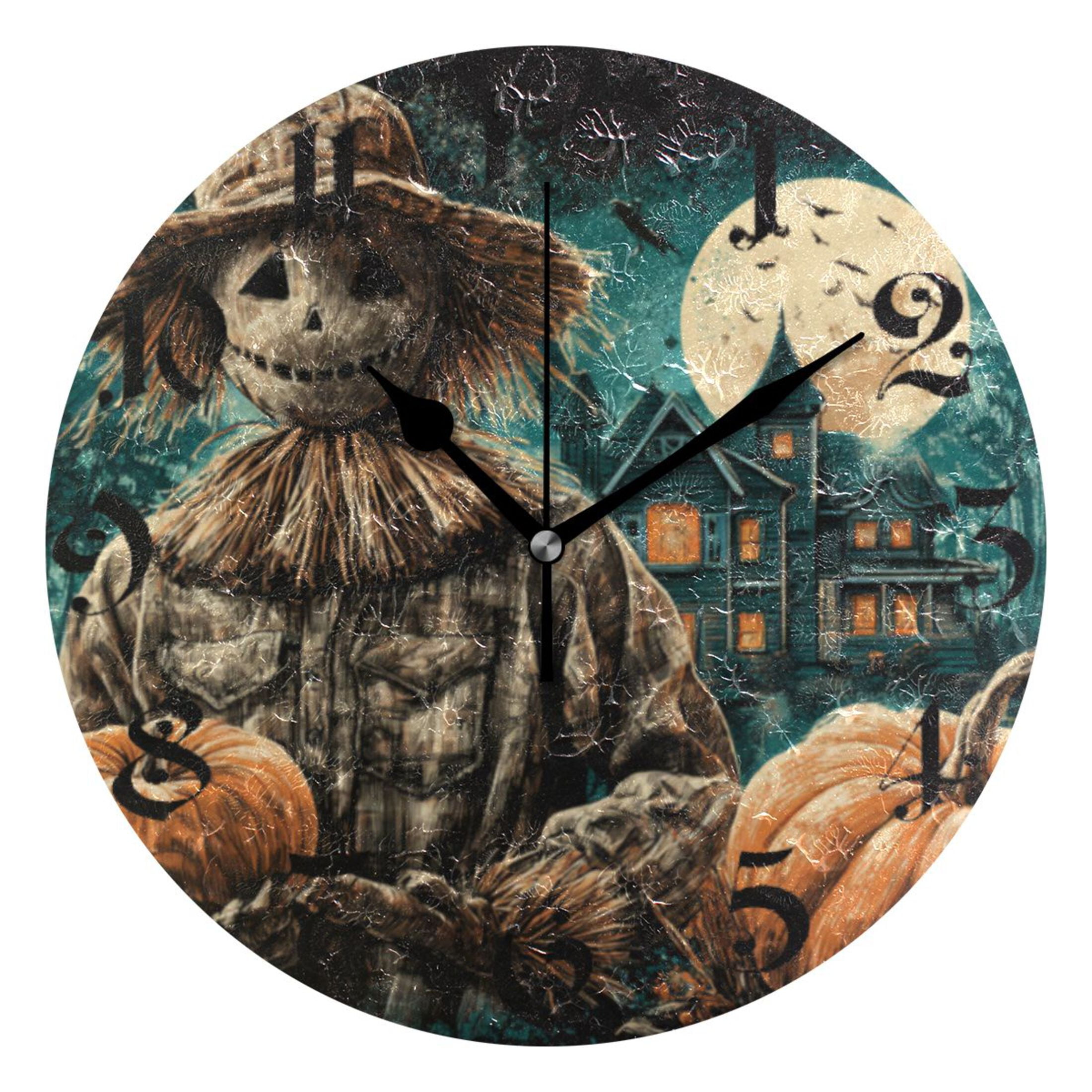 DEIARA Halloween Scarecrow Burgundy Butterfly Wall Clock 10in Silent ...