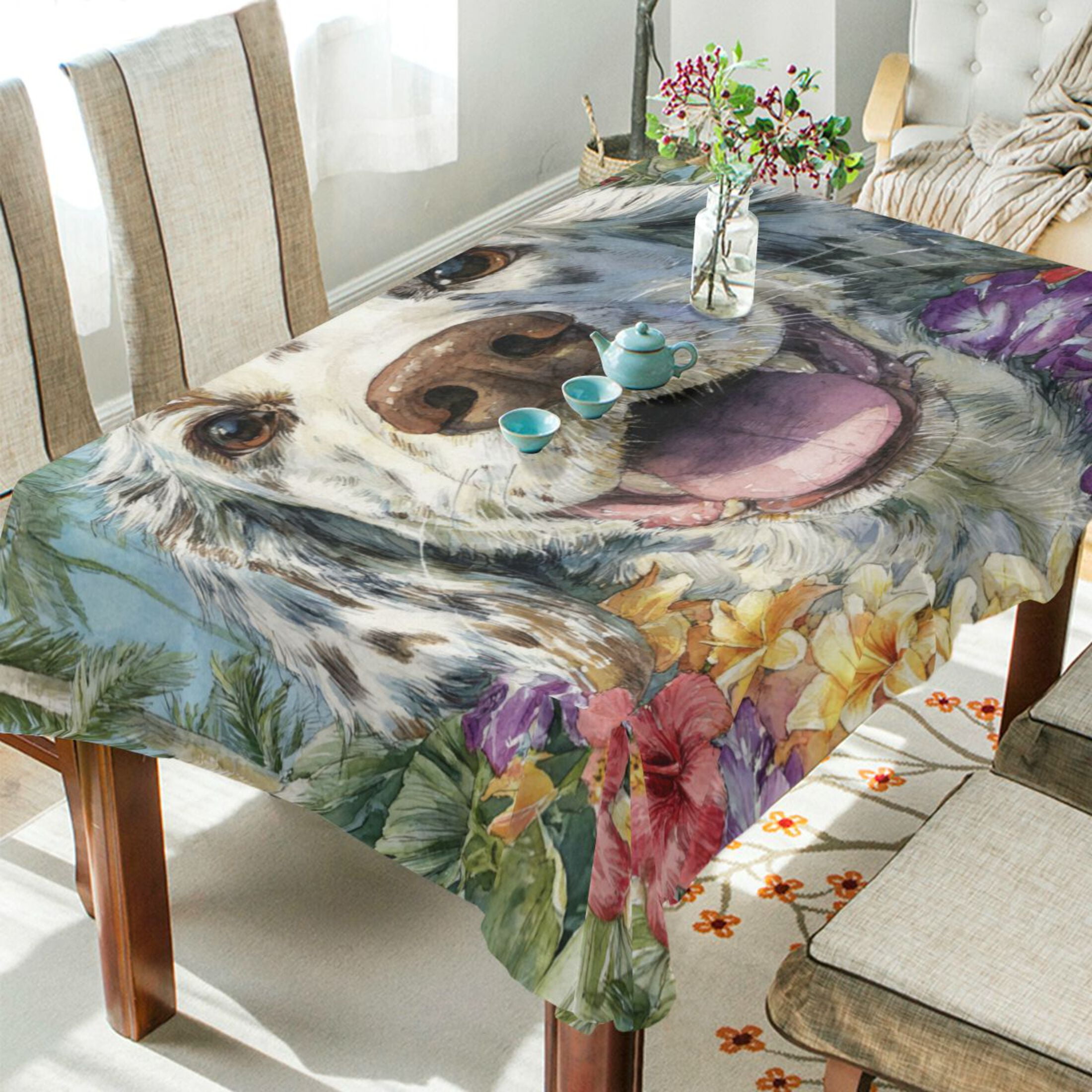 DEIARA Happy English Setter Dog Square Tablecloth 60×108in Polyester ...