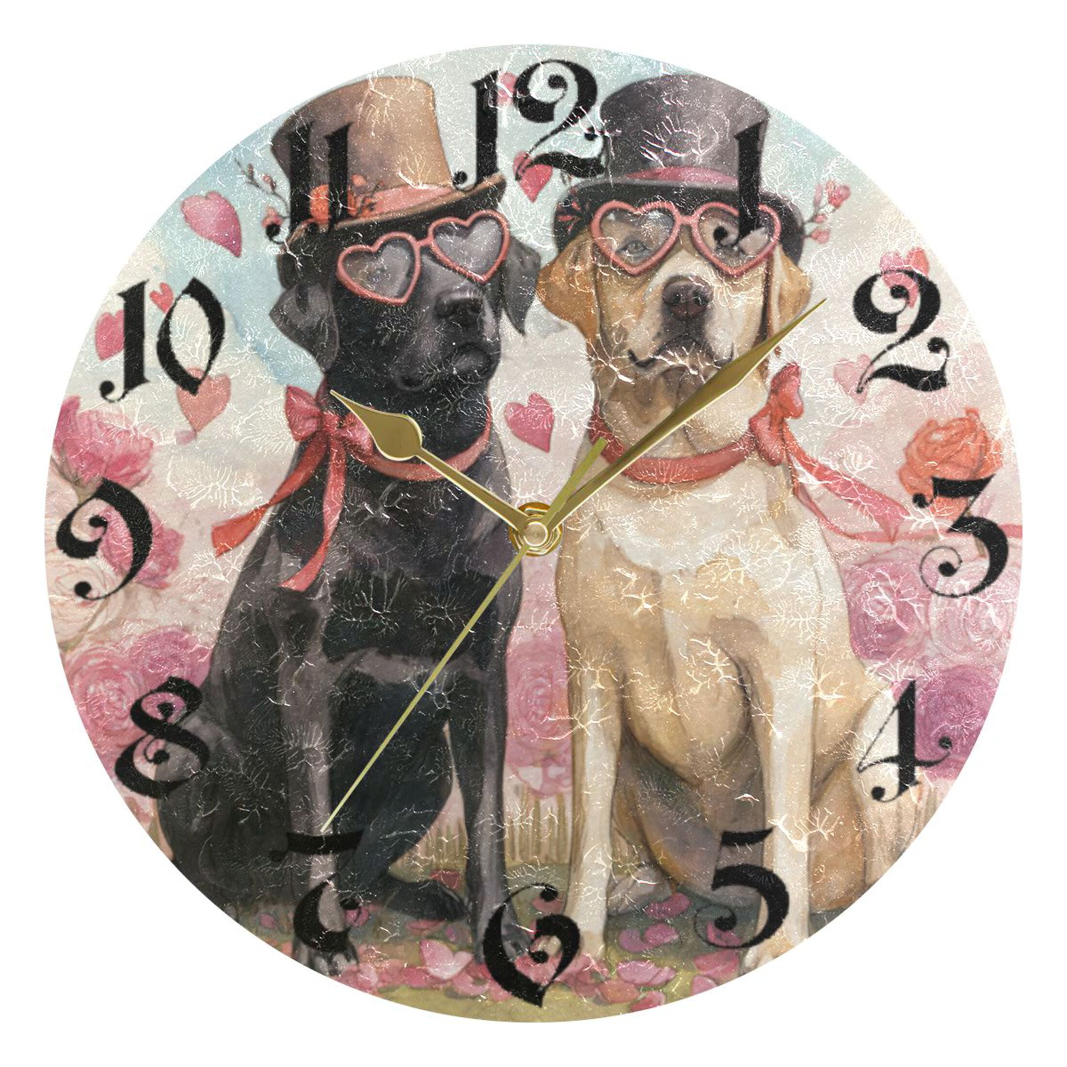 DEIARA Labrador Dogs Burgundy Butterfly Wall Clock 10in Silent ...