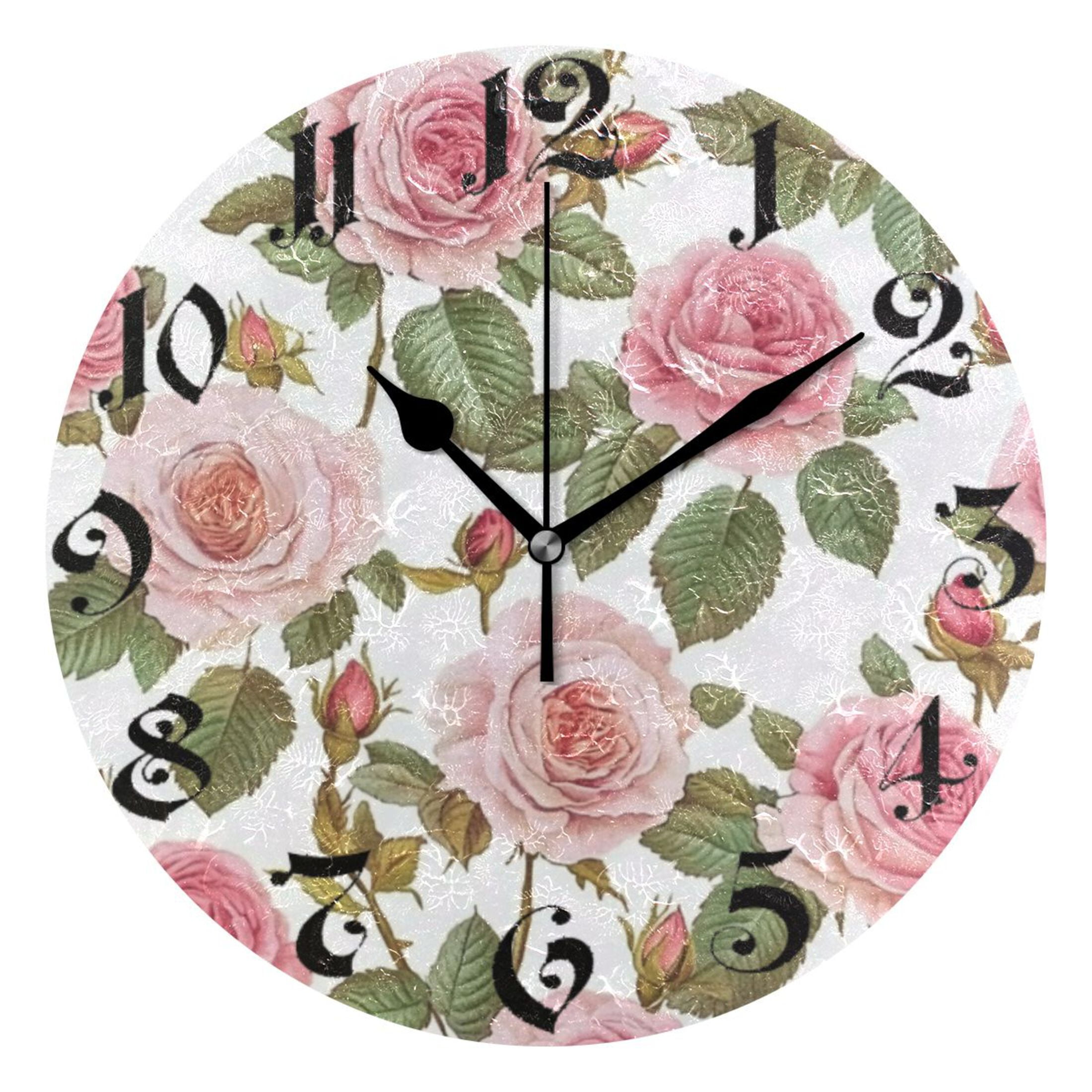 DEIARA Light Pink Rose Burgundy Butterfly Wall Clock 10in Silent ...