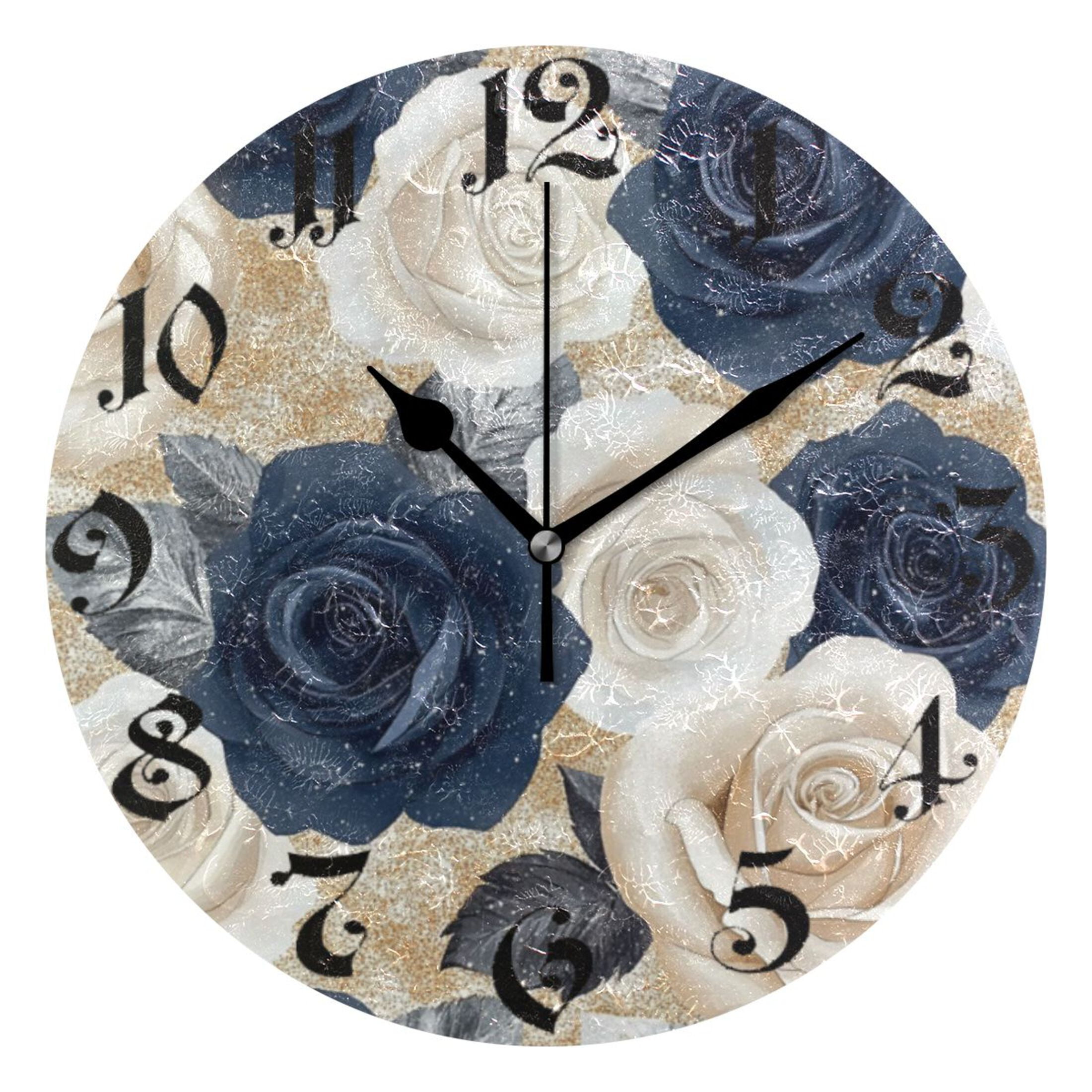 DEIARA Luxurious Floral Burgundy Butterfly Wall Clock 10in Silent ...