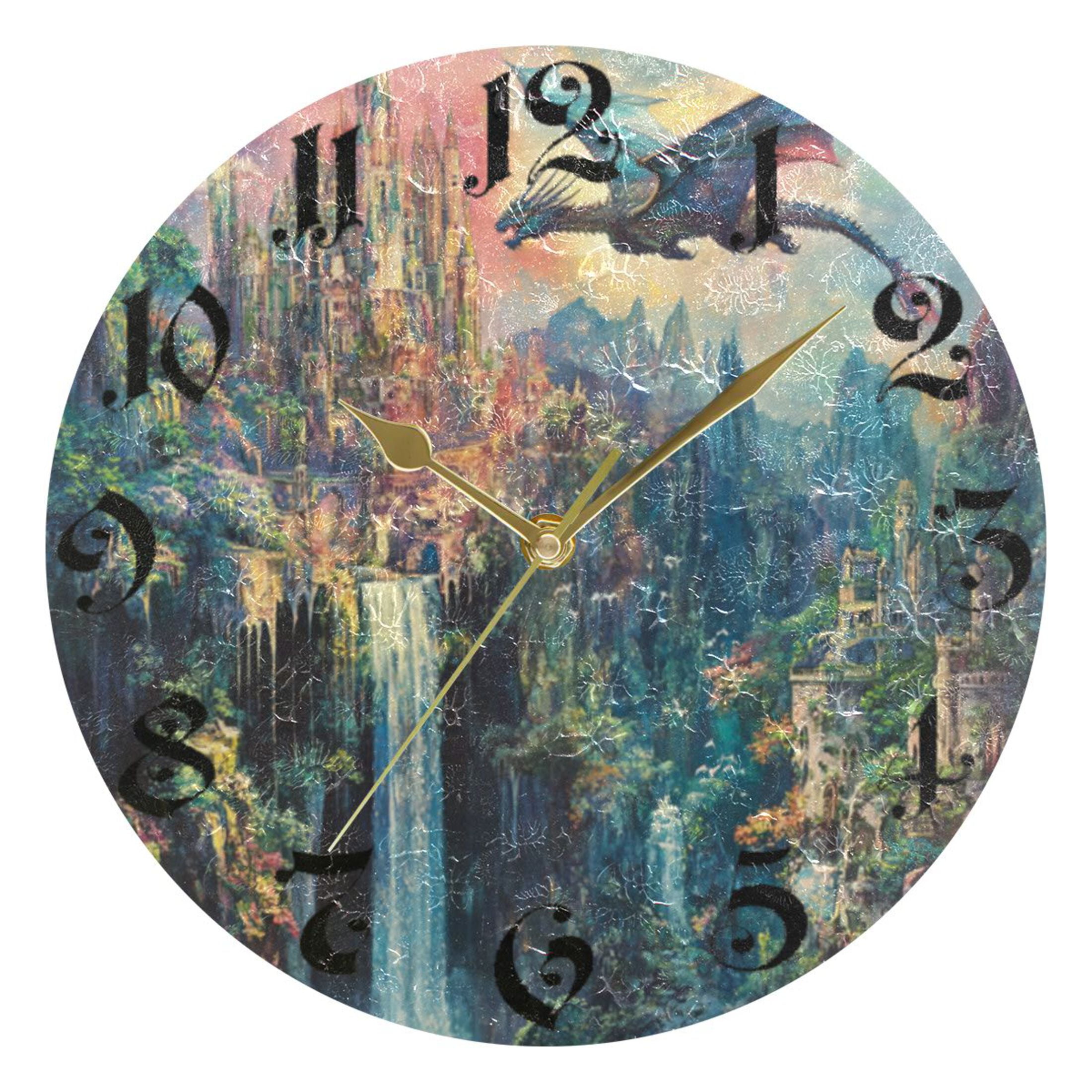 DEIARA Magic Dragon Castle Burgundy Butterfly Wall Clock 10in Silent ...