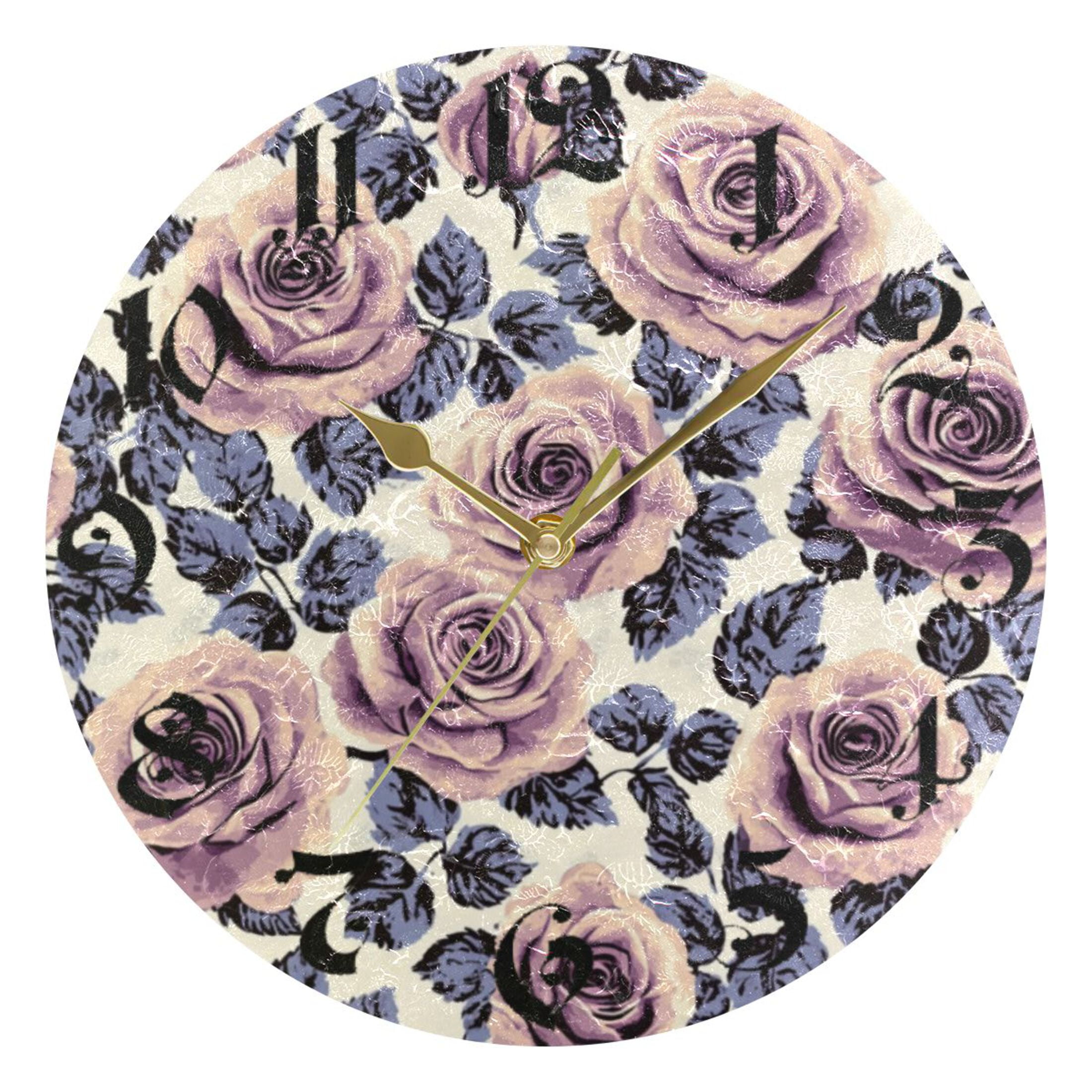 DEIARA Mauve Vintage Rose Burgundy Butterfly Wall Clock 10in Silent ...