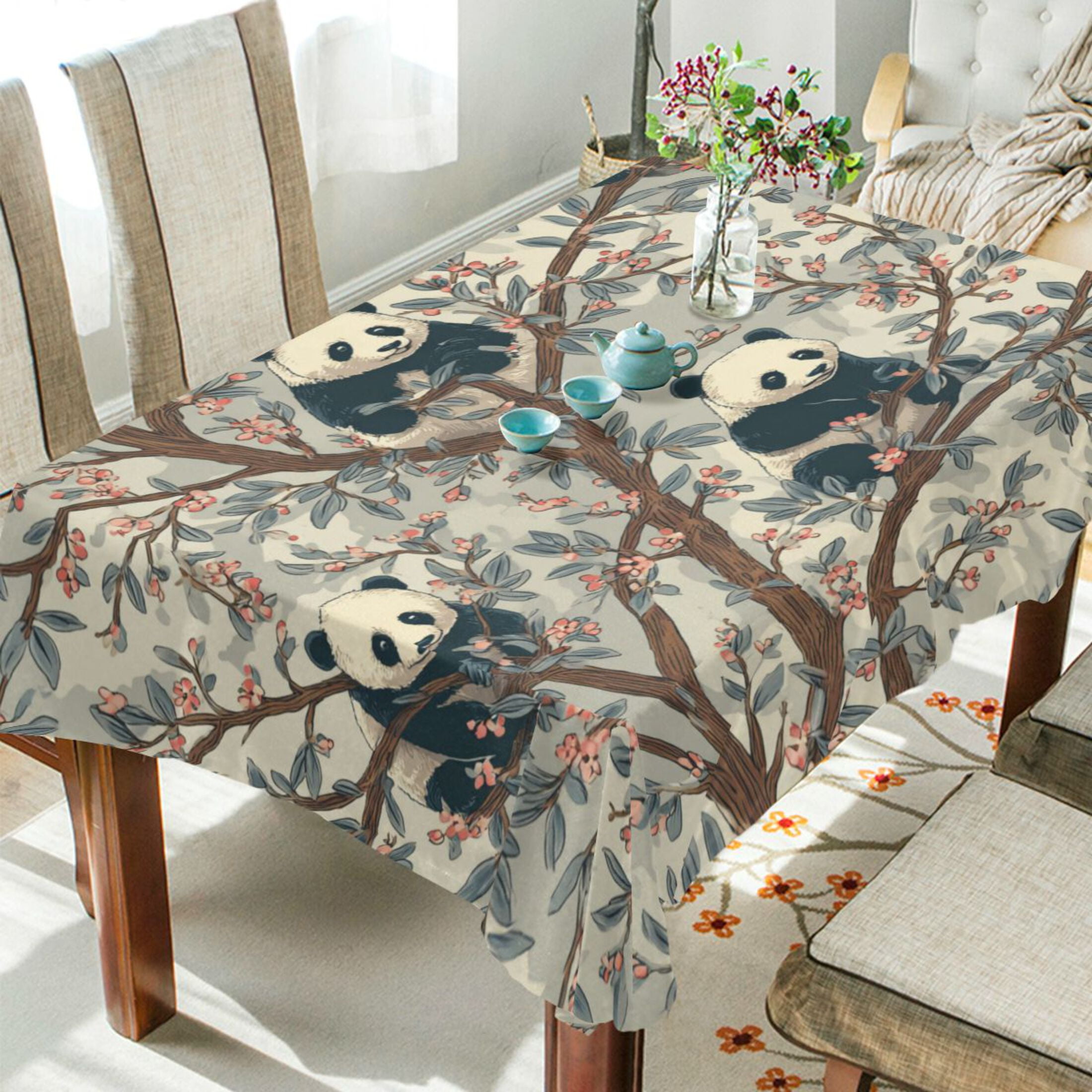 DEIARA Panda Pattern Square Tablecloth 60×120in Polyester Fabric ...